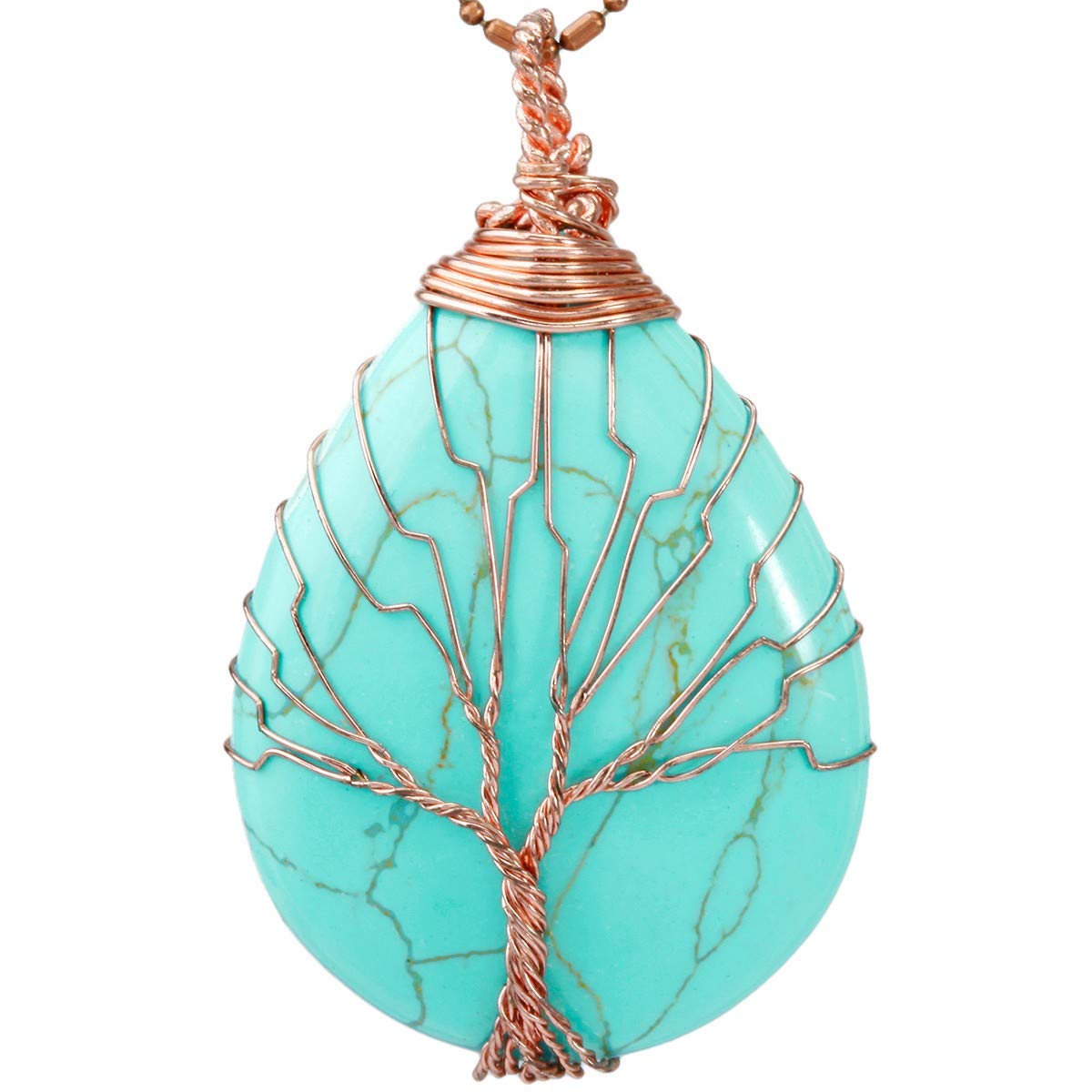 SUNYIK Green Howlite Turquoise Teardrop Pendant Necklace,Handmade Copper Wire Wrapped Jewelry