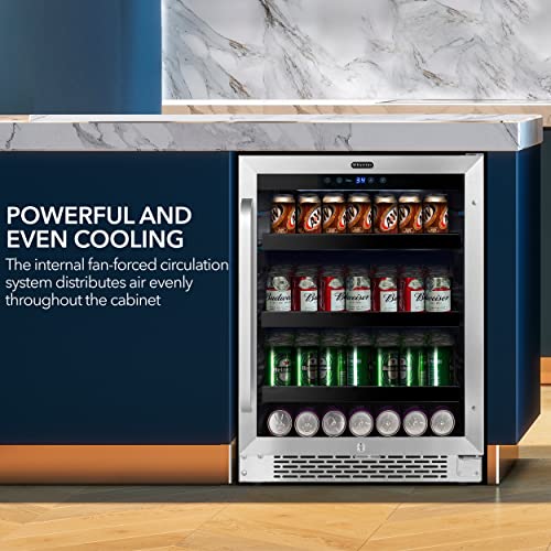 Whynter BBR-148SB Built-in 180 Can Undercounter Beverage Refrigerator with Reversible Door, Digital Control and Lock, 24-inch, Stainless Steel, 5 Cubic