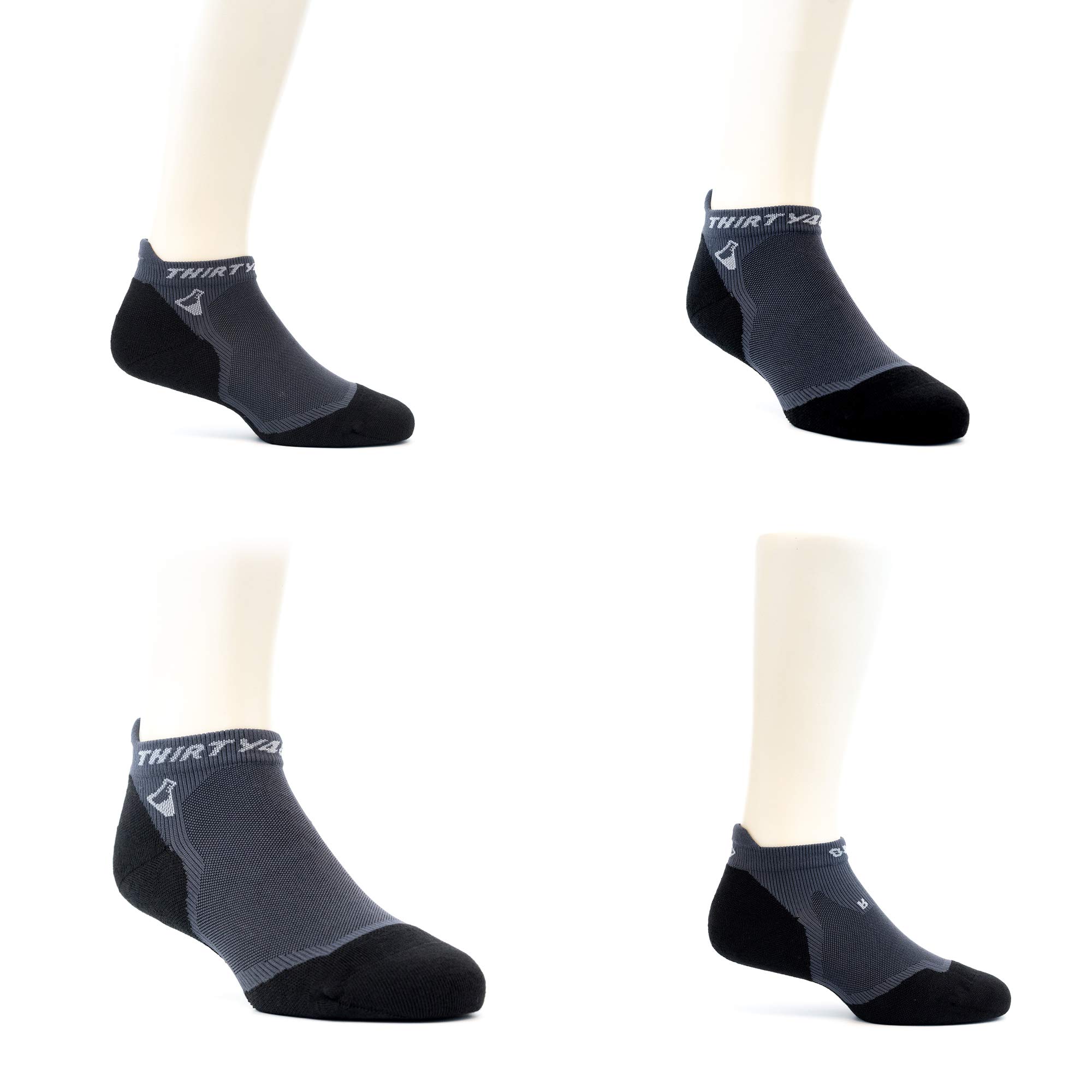 Thirty48 Ultralight Athletic Running Socks for Men and Women with Seamless Toe, Moisture Wicking, Cushion Padding (Large - Women 9-10.5 // Men 10-11.5, [3 Pairs] Black/Gray)