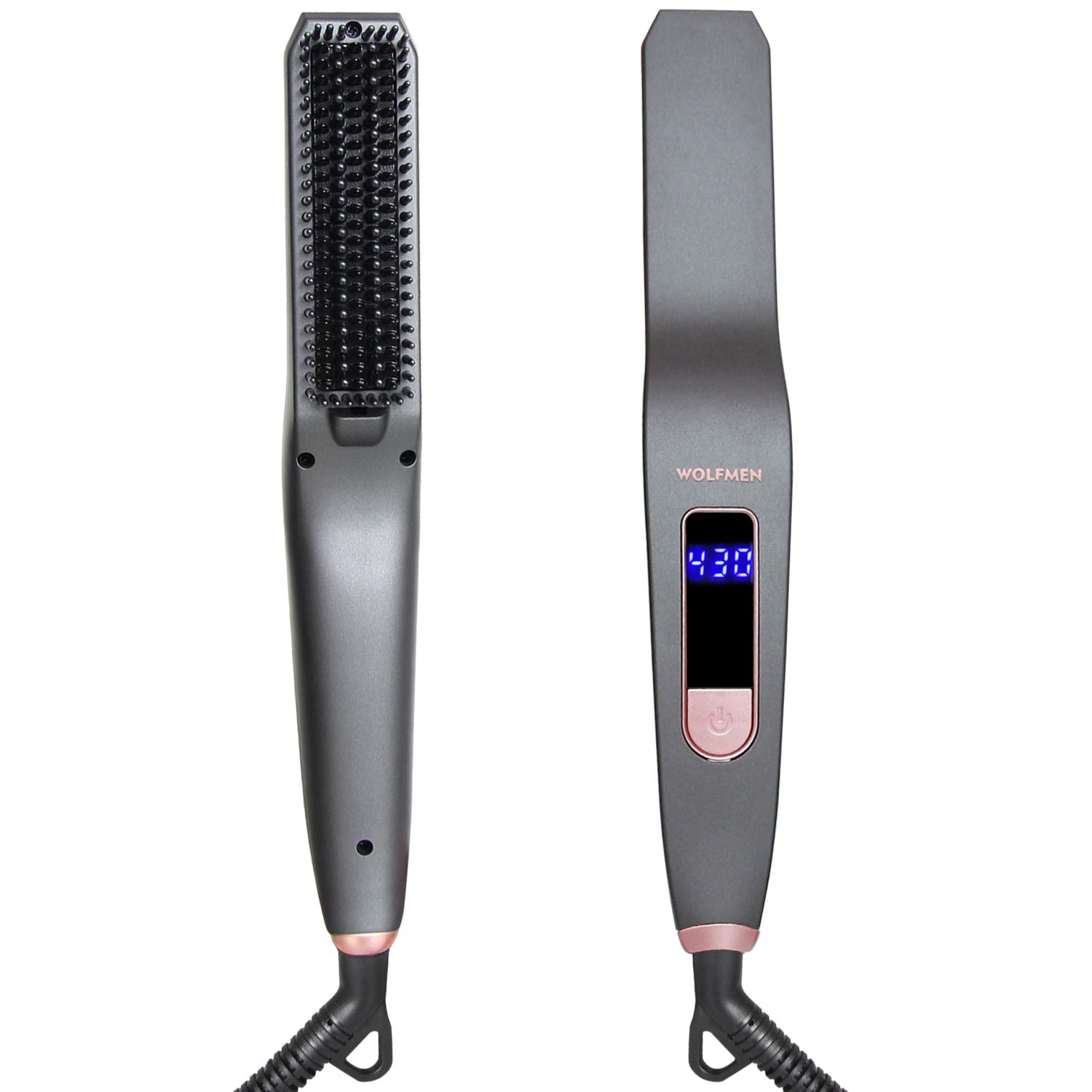 WOLFMEN Beard Straightener for Men - Heated Beard Comb for Men, Ionic Heated Beard Brush Straightener, Hot Beard Comb for Men with 6 Temperatures and Quick Electric Heated