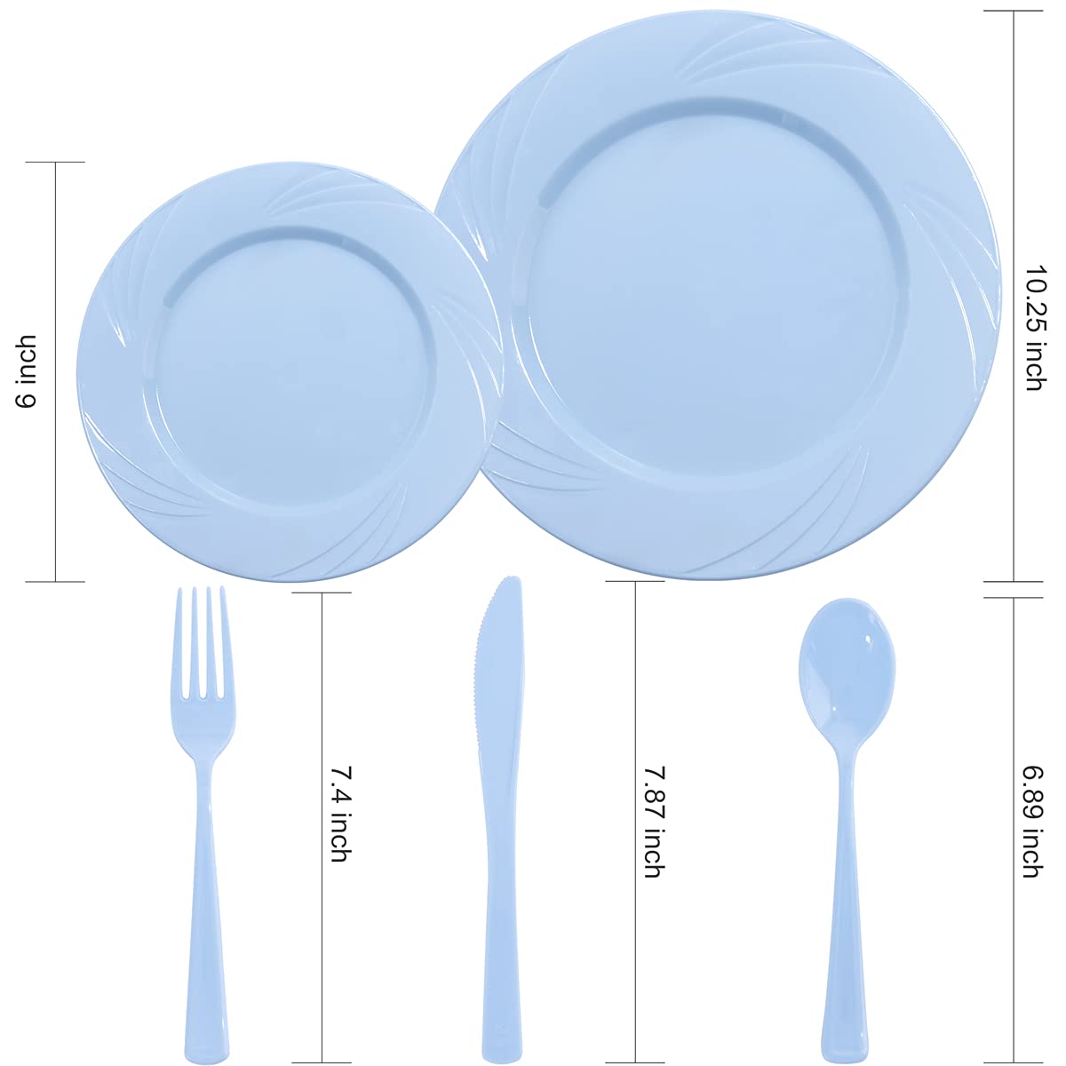 YOUBET 125Pieces Blue Plastic Plates - Blue plates with Blue Silverware Disposable - Include 25 Dinner Plates 25 Dessert Plates 25 Forks 25 Knives 25 Spoons for Birthday Parties &Wedding