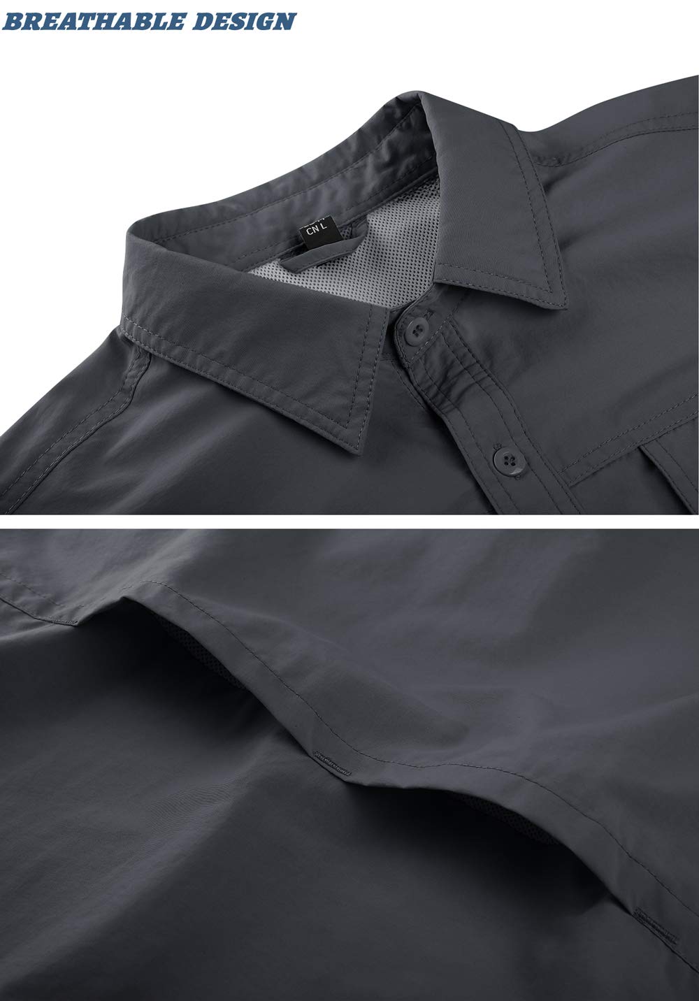 TACVASEN Work Shirts for Men Lightweight Cargo Shirts with Multi Pockets Dark Grey, M