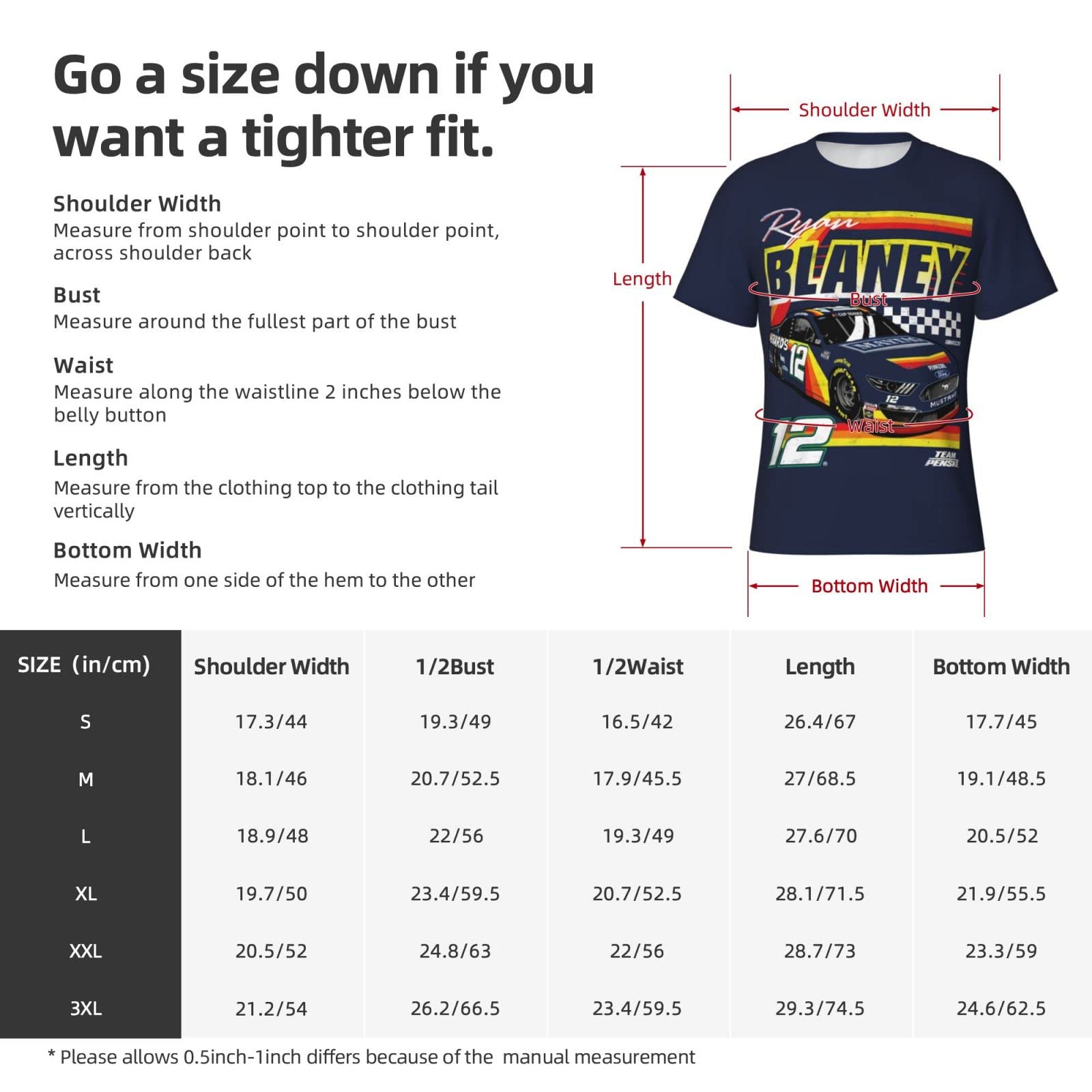 Ryan Blaney 12 Men's T-Shirt Crewneck T-Shirt Tight Sport Short Sleeve Classic Printing Performance