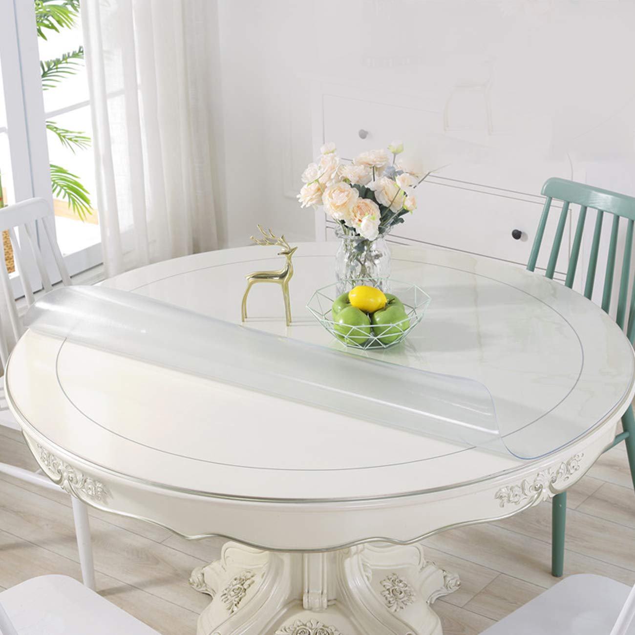 WICHEMI 42" inch Round Clear Table Cover Protector Soft PVC Transparent Tablecloth Waterproof Oil Proof Kitchen Dining Table Cloth for Kitchen, Coffee Table, Writing Desk (2.0mm Thick)