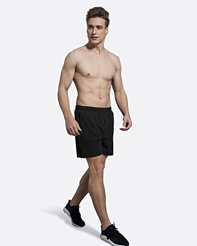 VAYAGER Men's 5 Inch Running Shorts Quick Drying Workout Athletic Performance Shorts with Liner and Zipper Pocket, Black-M