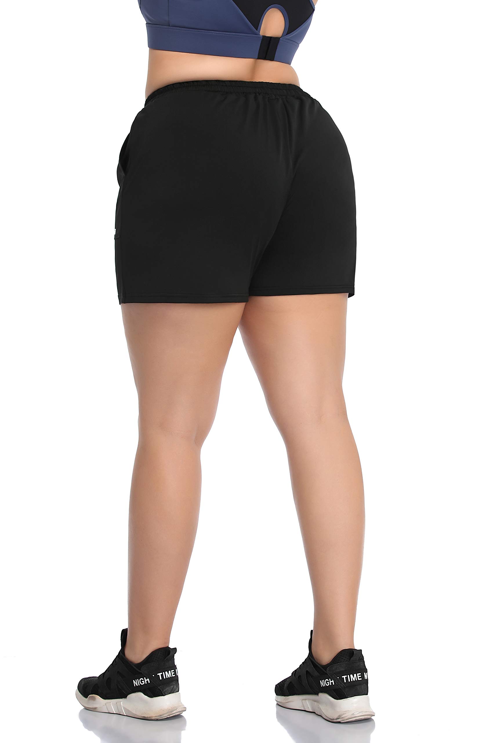 ZERDOCEAN Women's Plus Size Fitness Running Sports Shorts Gym Athletic Shorts Drawstring Waist Two Side Pockets Gray 3X