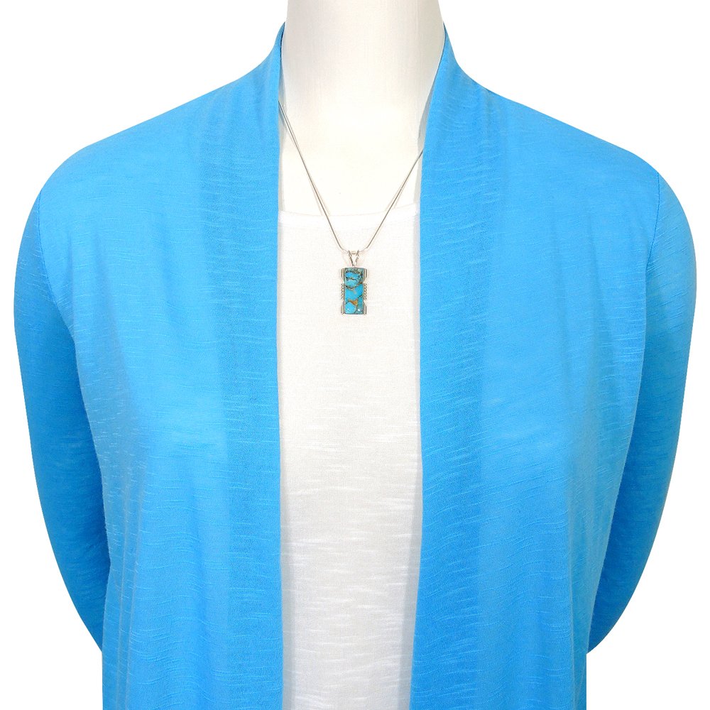 Turquoise Pendant Necklace 20" Sterling Silver 925 Genuine Gemstones (Teal/Matrix Turquoise)
