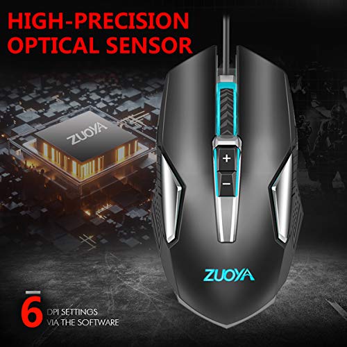 ZUOYA Gaming Mouse Backlit Computer Wired Mice Ergonomic up to 4800 DPI & 8 Button for Laptop PC Gamer Computer Desktop(MMR8 Black)