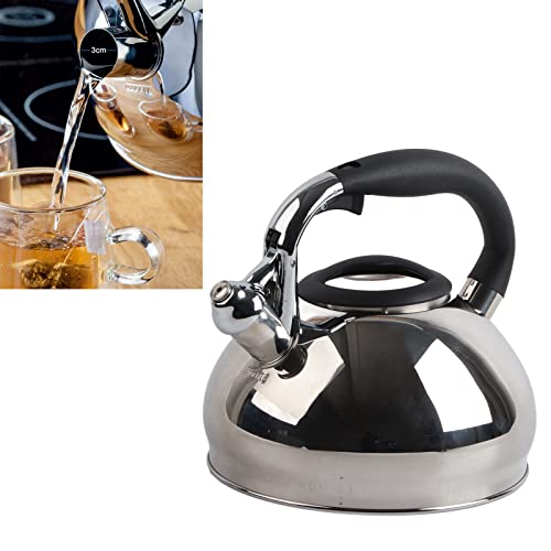Whistling Tea Kettle Large Capacity 304 Stainless Steel with Fast Heating and Ergonomic Handle for Home Office (2.3L)