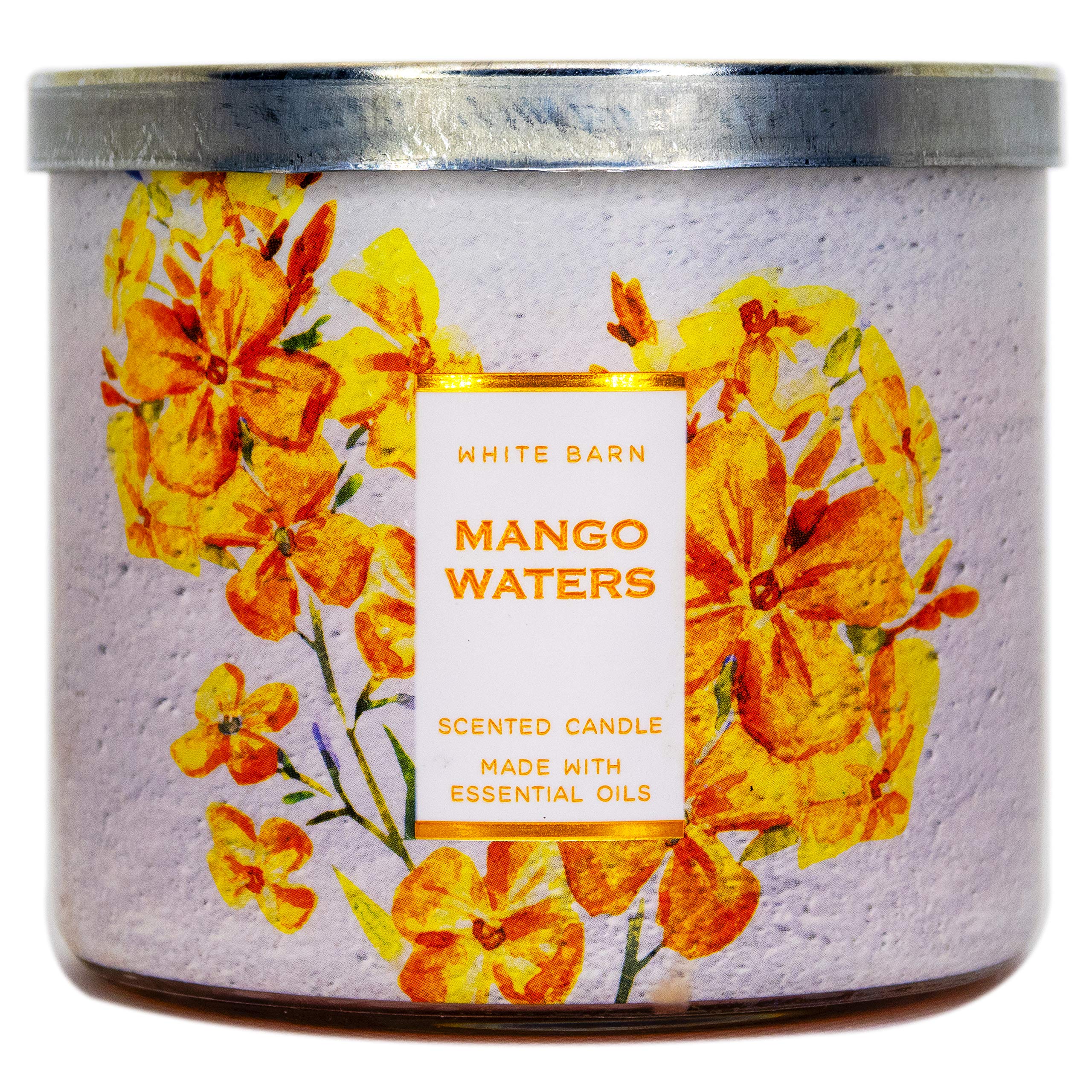 White Barn Bath and Body Works Mango Waters 3 Wick Candle 14.5 Ounce White Label