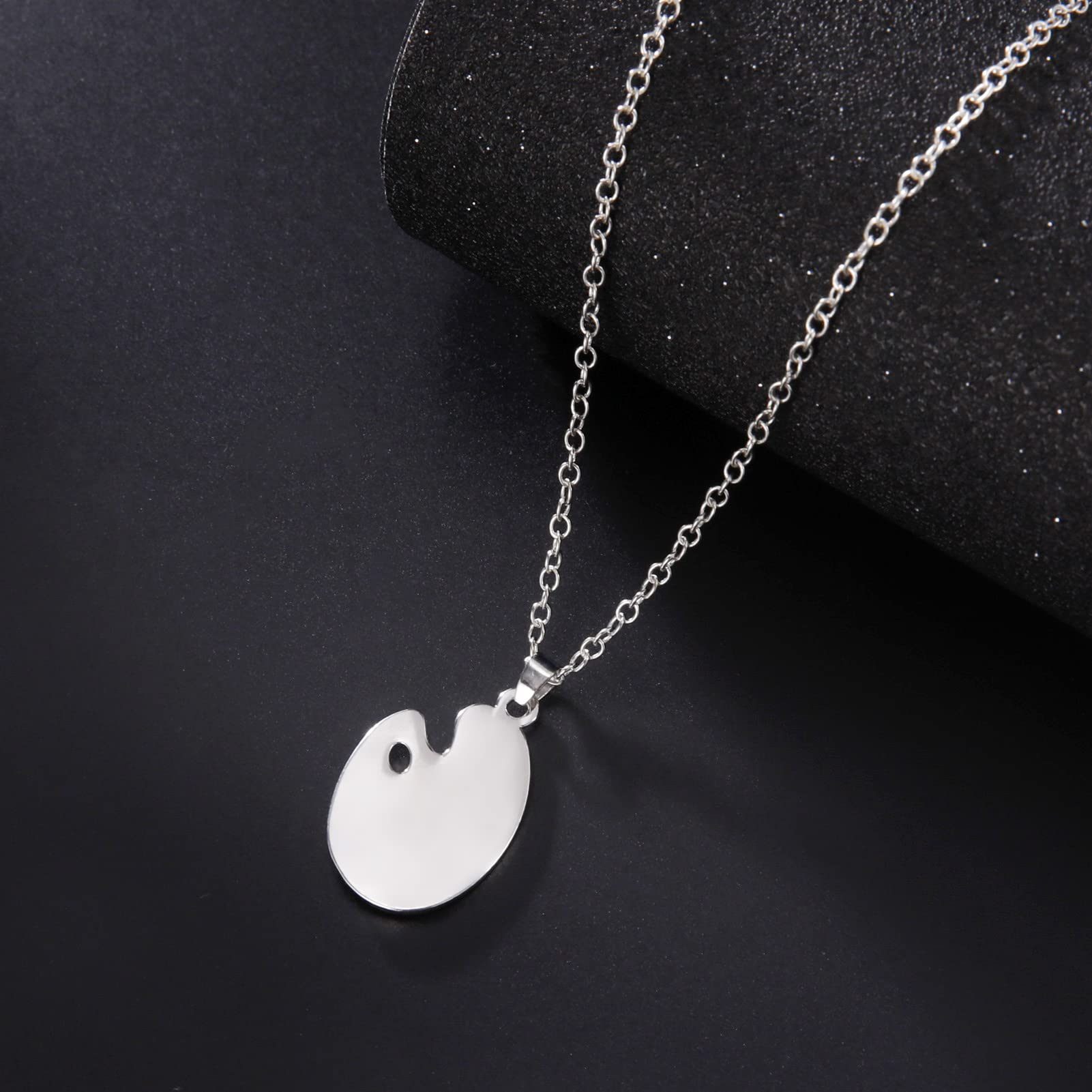 TEAMER Trendy Enamel Artist Paint Palette and Brush with Thin Pendant Necklace Jewelry for Women