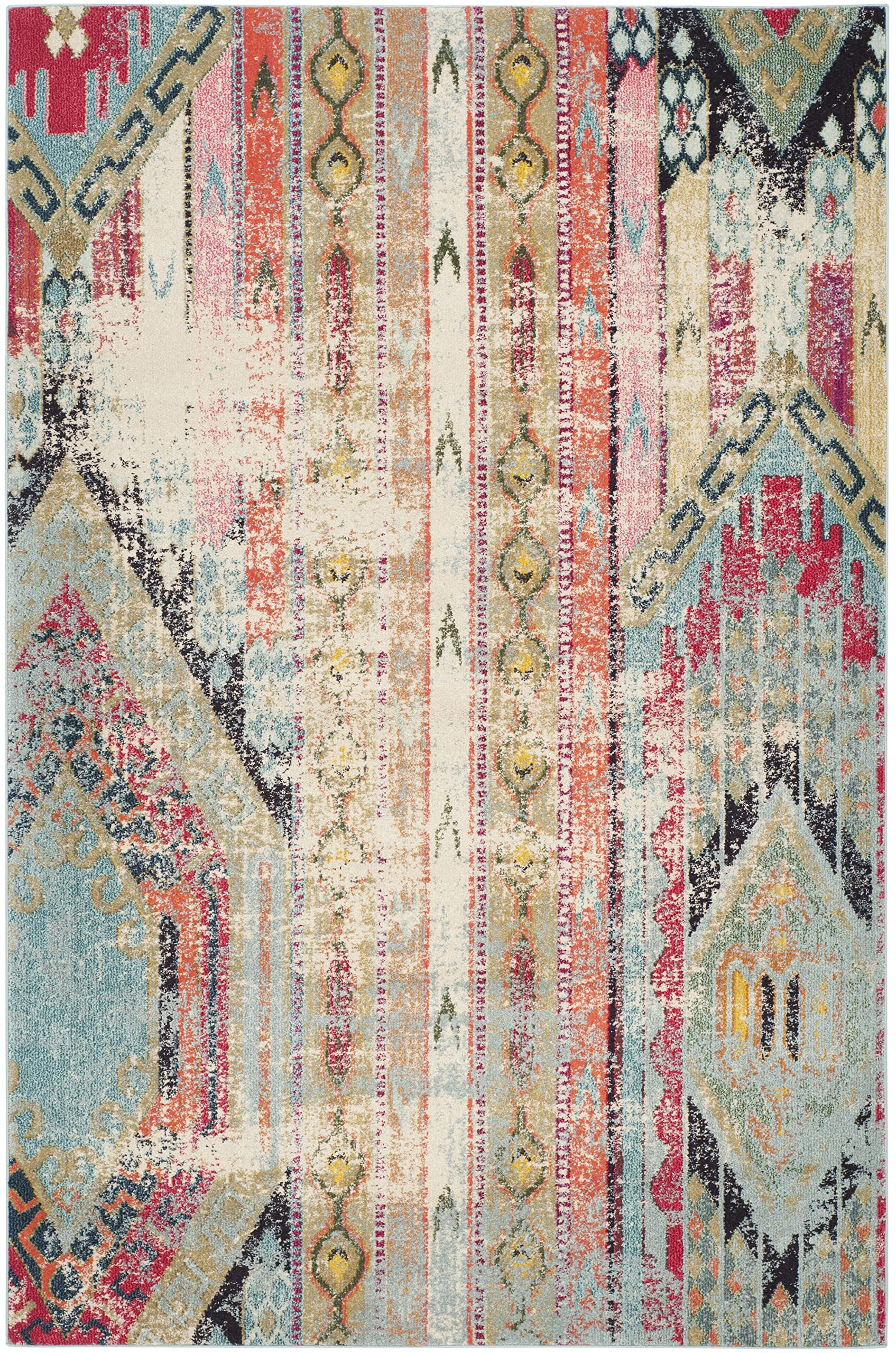 SAFAVIEH Monaco Collection Area Rug - 6'7" x 9'2", Multi, Boho Chic Tribal Distressed Design, Non-Shedding & Easy Care, Ideal for High Traffic Areas in Living Room, Bedroom (MNC222F)