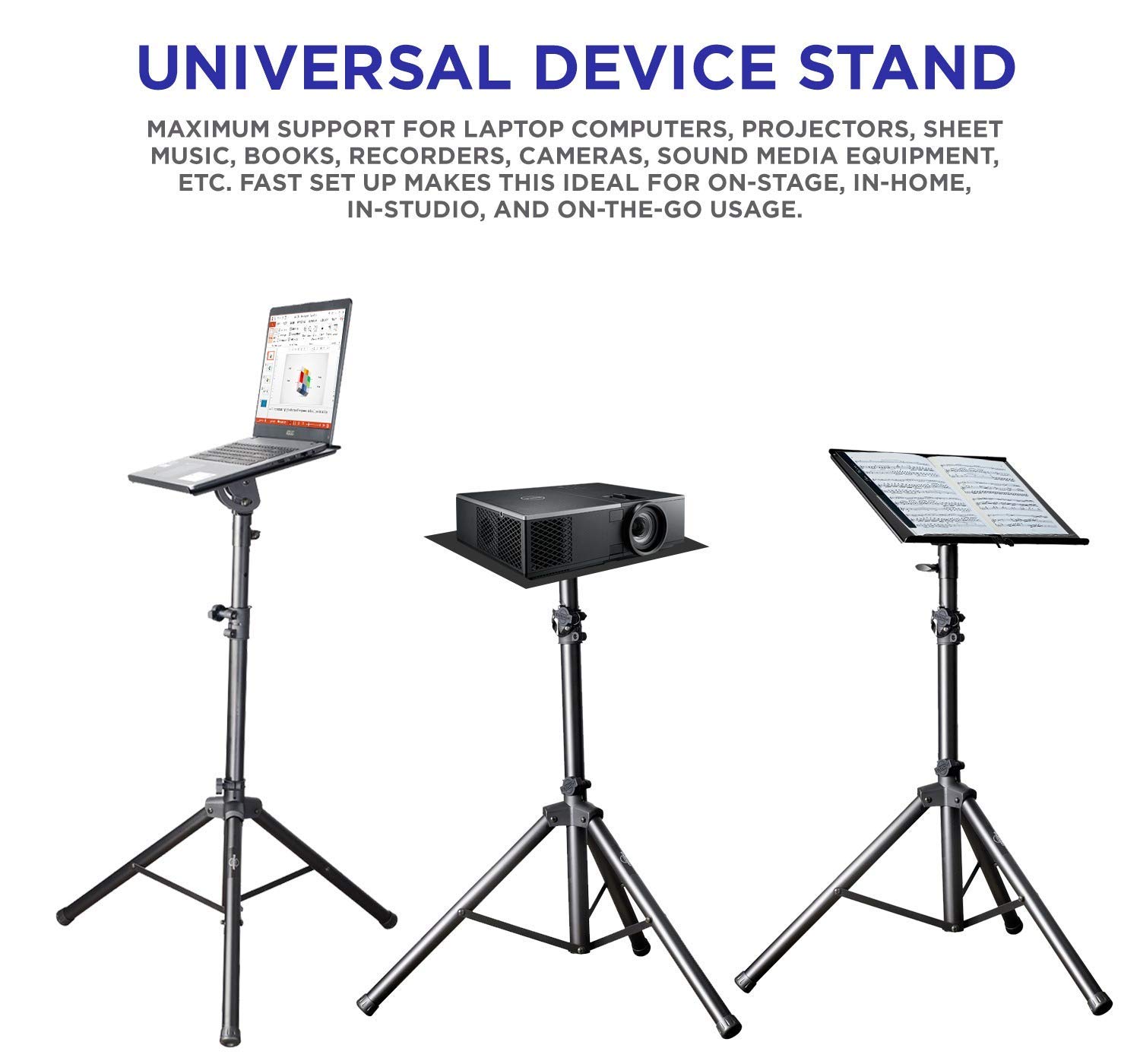 STARUMENT Projector Stand Tripod, Laptop Tripod Stand Adjustable Height 32.3” – 52” | Lightweight & Portable 15.3” x 12.2” Tilted Portable Laptop Stand | Raised Edges for Protection