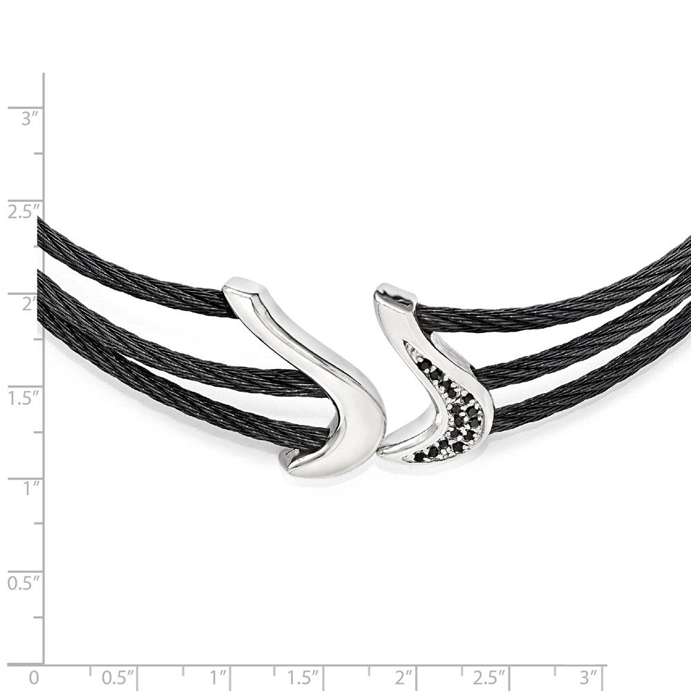 Sonia Jewels Black Titanium and 925 Sterling Silver Black Spinel Cable Flex Collar 15"