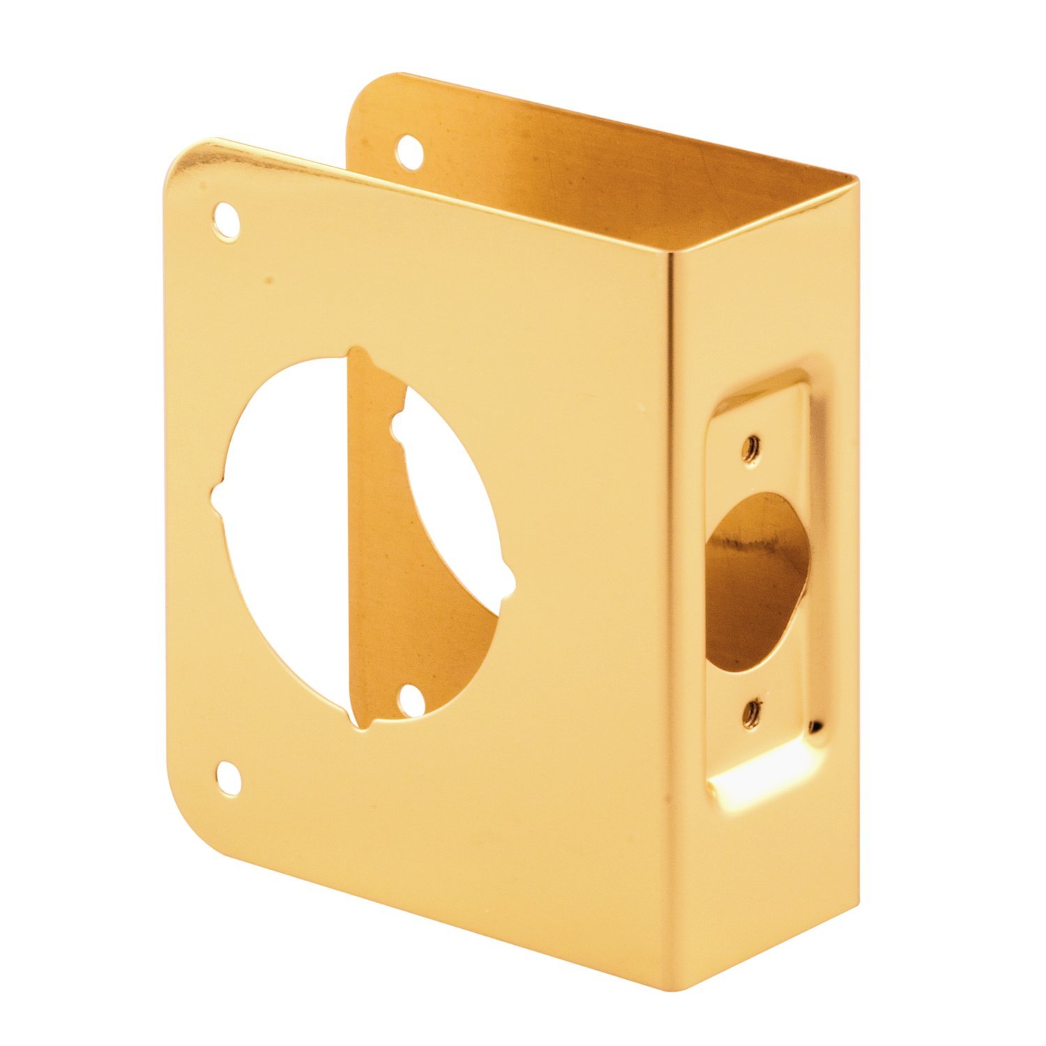 Prime-Line MP9453 Brass Single Bore Hole Lock and Door Reinforcement Plate for 1-3/8 in. Thick Doors, Brass Finish (Single Pack)