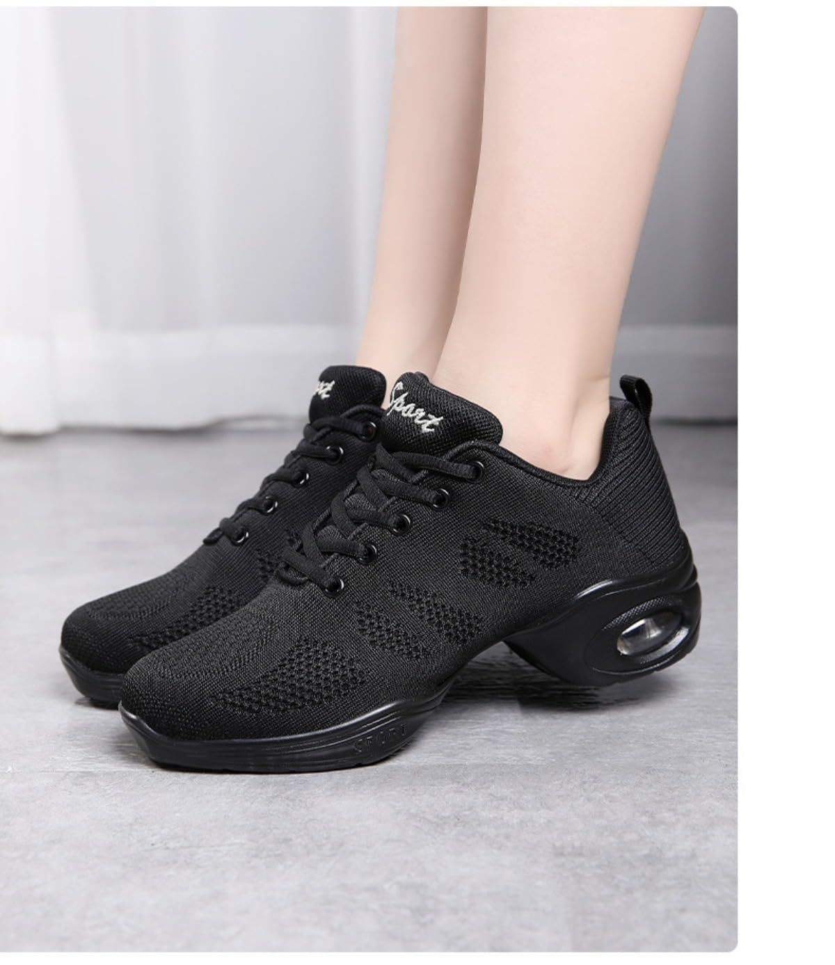 Women's Breathable Air Cushion Jazz Dance Shoes Lace Up Mesh Sneakers - Split Sole Athletic Walking Dance Thick Sole (Black,8.5)