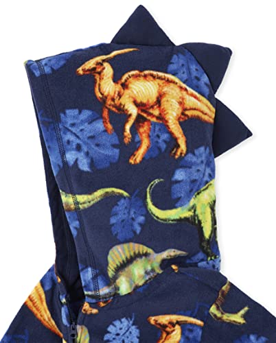 The Children's Place Boys' Long Sleeve Fleece Zip Up Onesie Pajama, Dino, Large (10/12)