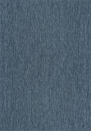 Unique Loom Collection Casual Transitional Solid Heathered Indoor/Outdoor Flatweave Area Rug (10' x 14' 1" Rectangle, Blue/Navy Blue)