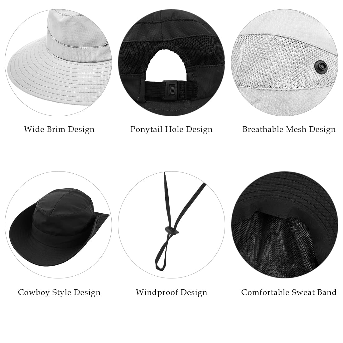 ZEXIAN Women's Sun Hat UV Protection Ponytail Hat for Beach Fishing&Hiking(Pure Beige & Pure Black)