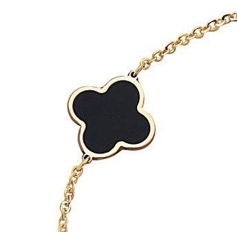 Vaani Fine Jewelry - 14K Solid Yellow Gold Bracelet with 5 Clover Motifs in Black Onyx. 7 inch bracelet
