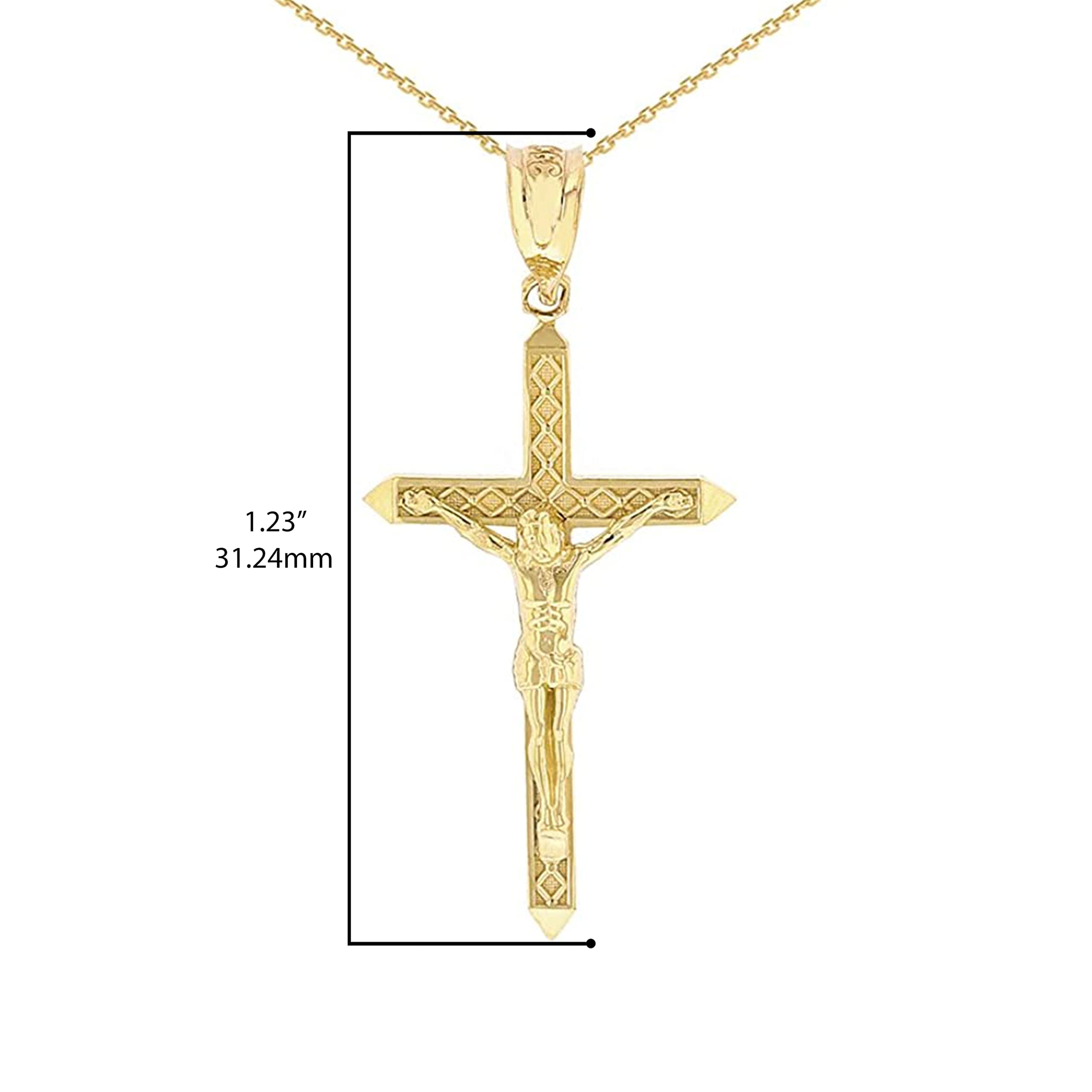 Solid 10k Yellow Gold Passion Catholic Cross Crucifix Charm Pendant (1.23")