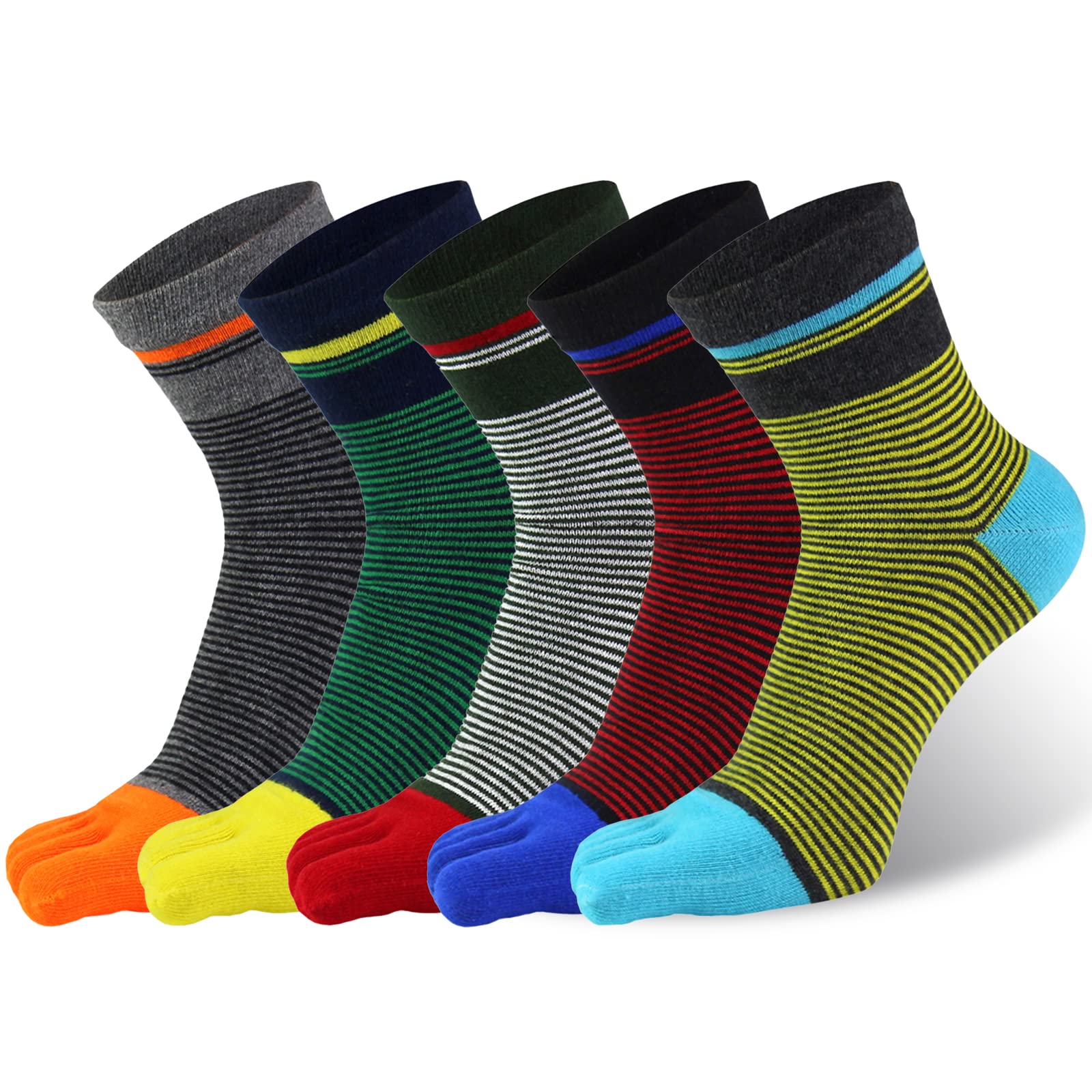 wonhag Toe Socks for Men and Women Crew Cycling Breathable Five Finger Cotton Comfortable Socks with Toes 5Pairs