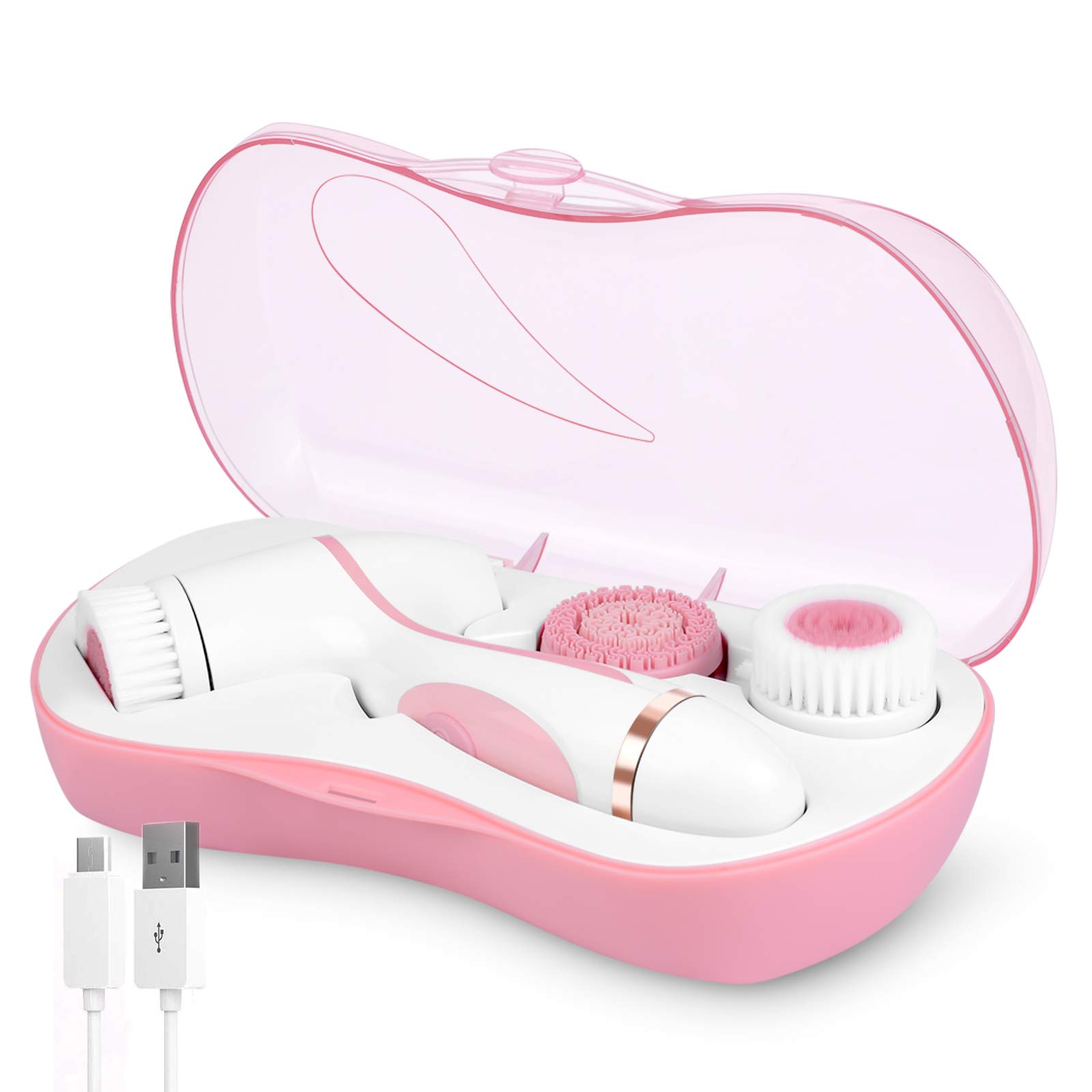 Rechargeable Facial Cleansing Brush Set with 3 Bi-directional Spin Brush Heads - Waterproof Face Spa System by CNAIER - Advanced Microdermabrasion for Gentle Exfoliation and Deep Scrubbing