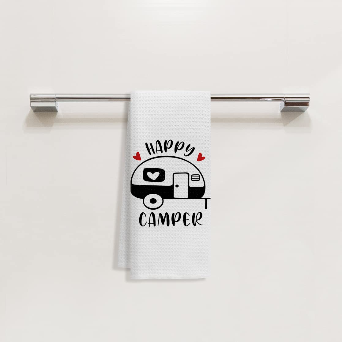 Voatok Happy Camper Camping Hand Towels Kitchen Towels Dish Towels,Cartoon RV Camping Decor Towels,Campers Camping Lovers Adventurers Men Gifts