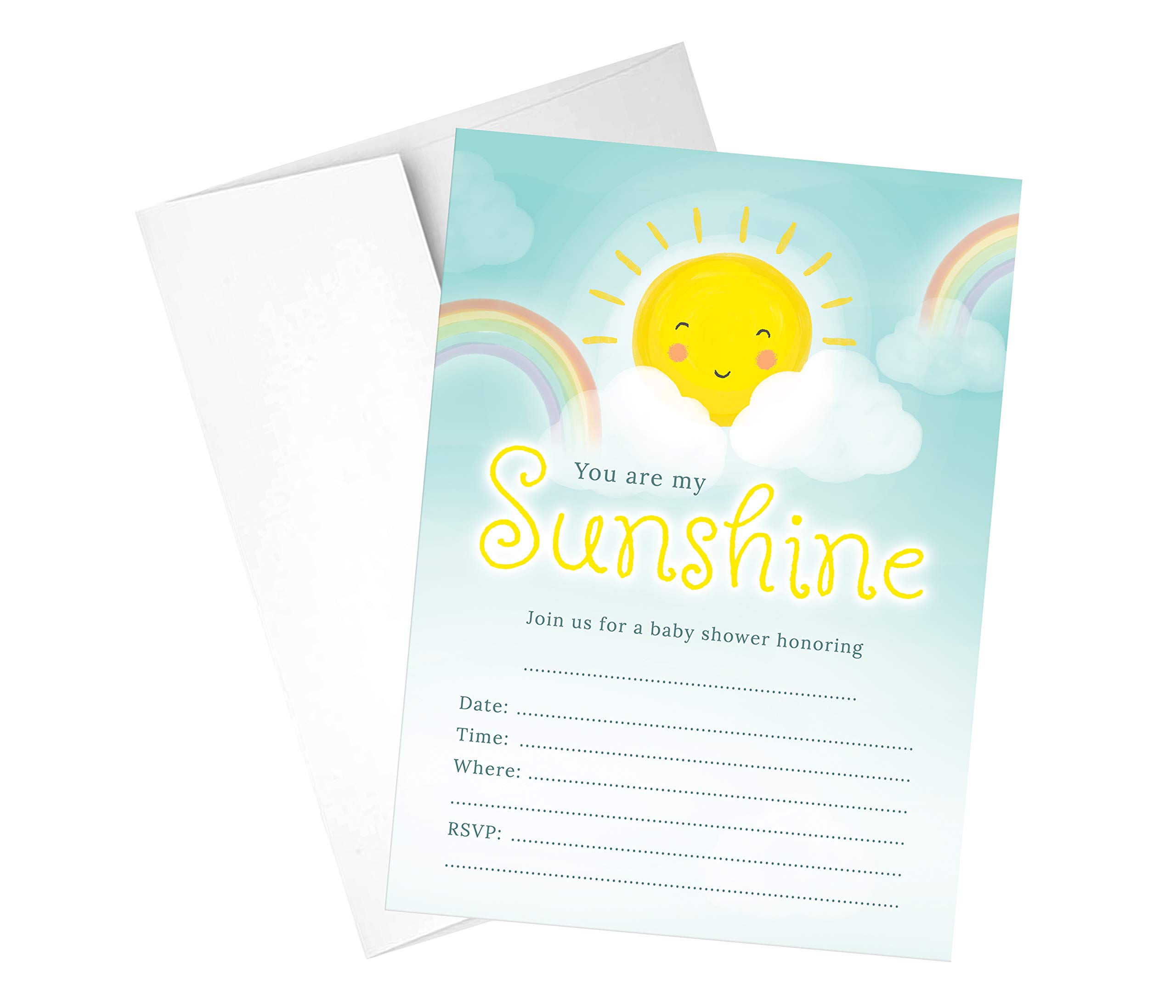 You are My Sunshine Gender Neutral 5x7 Baby Shower Invitations - 24 invites and 24 White envelopes