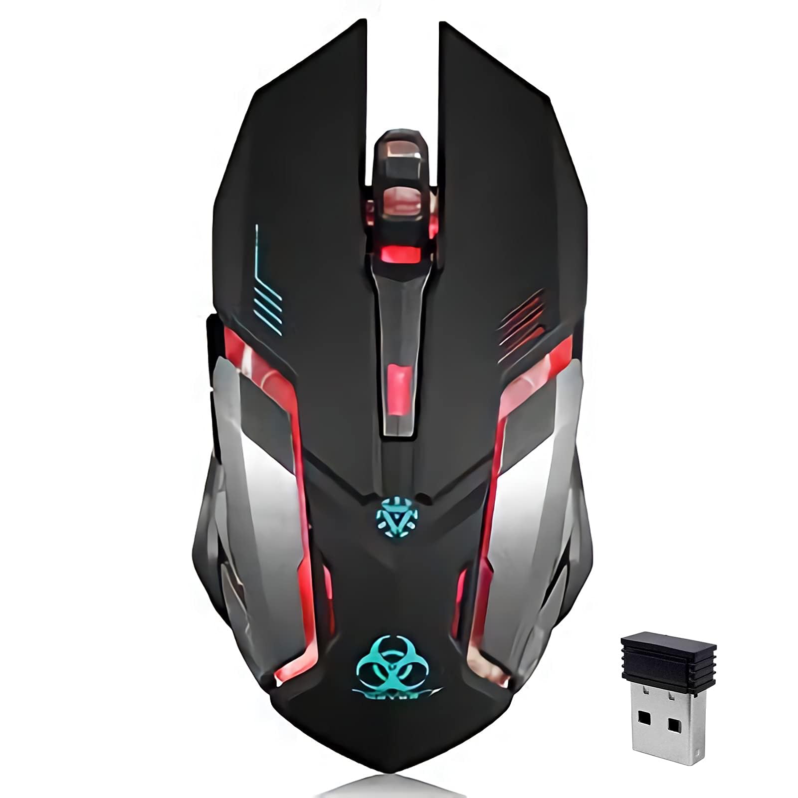 VEGCOO Wireless Gaming Mouse, Silent Click Wireless Mouse, Rechargeable Computer Mice with Colorful RGB LED Lights and 2400/1600/1000 Adjustable DPI for Laptop and Desktop (C8 Black)