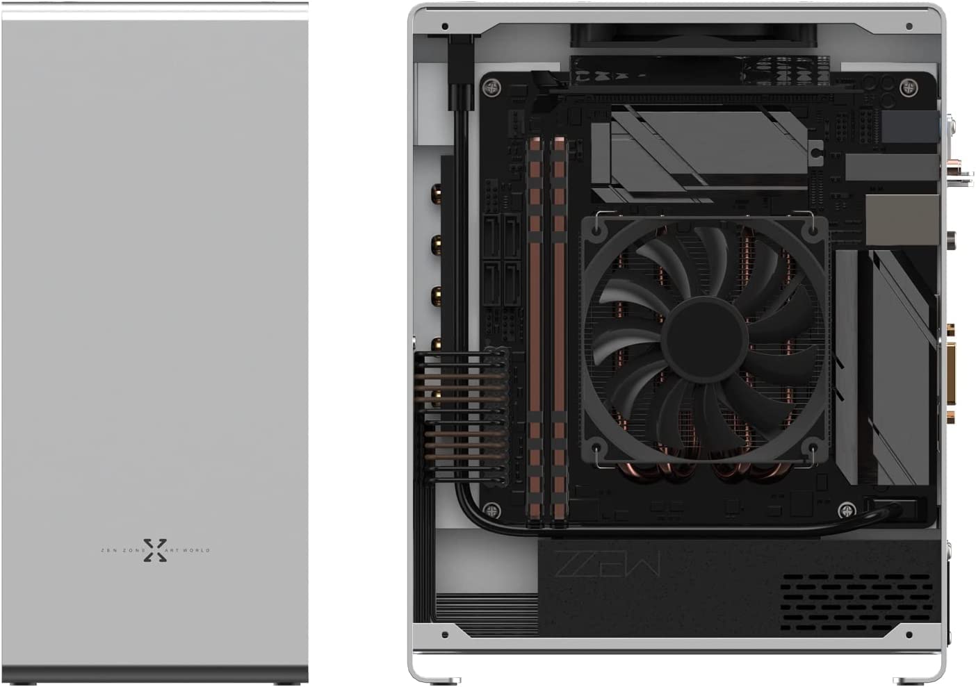 ZZAW A1P Mini-ITX PC Case, Mini Computer Case in Silver Color, Full Aluminum Small Gaming Computer Chassis with 3.0 Dual Reverse PCI Riser Cable