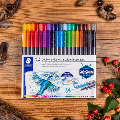 Staedtler 3001 TB36 ST Double-Ended Watercolour Brush Pen, 36 Count (Pack of 1), Multicolor