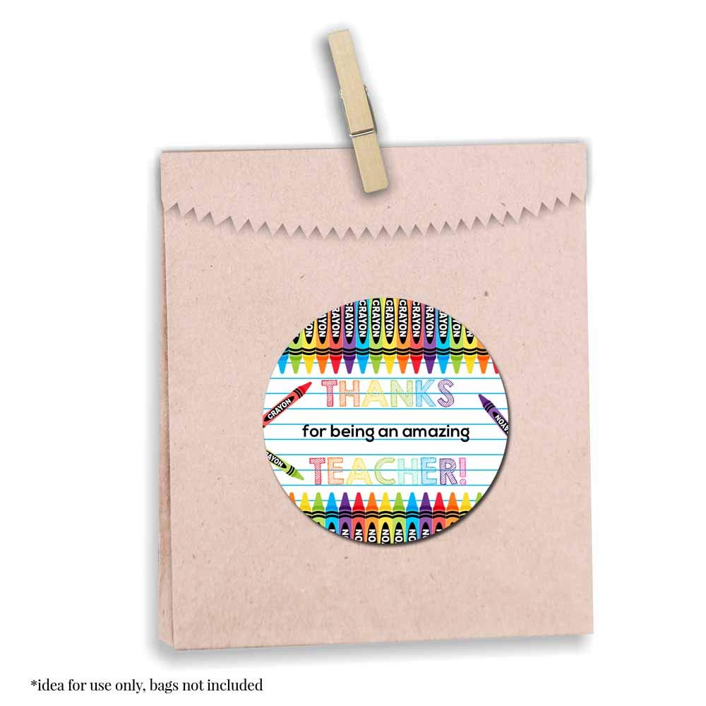 You’re Amazing Crayon Themed Teacher Appreciation Thank You Sticker Labels, 40 2" Party Circle Stickers by AmandaCreation, Great for Envelope Seals & Gift Bags