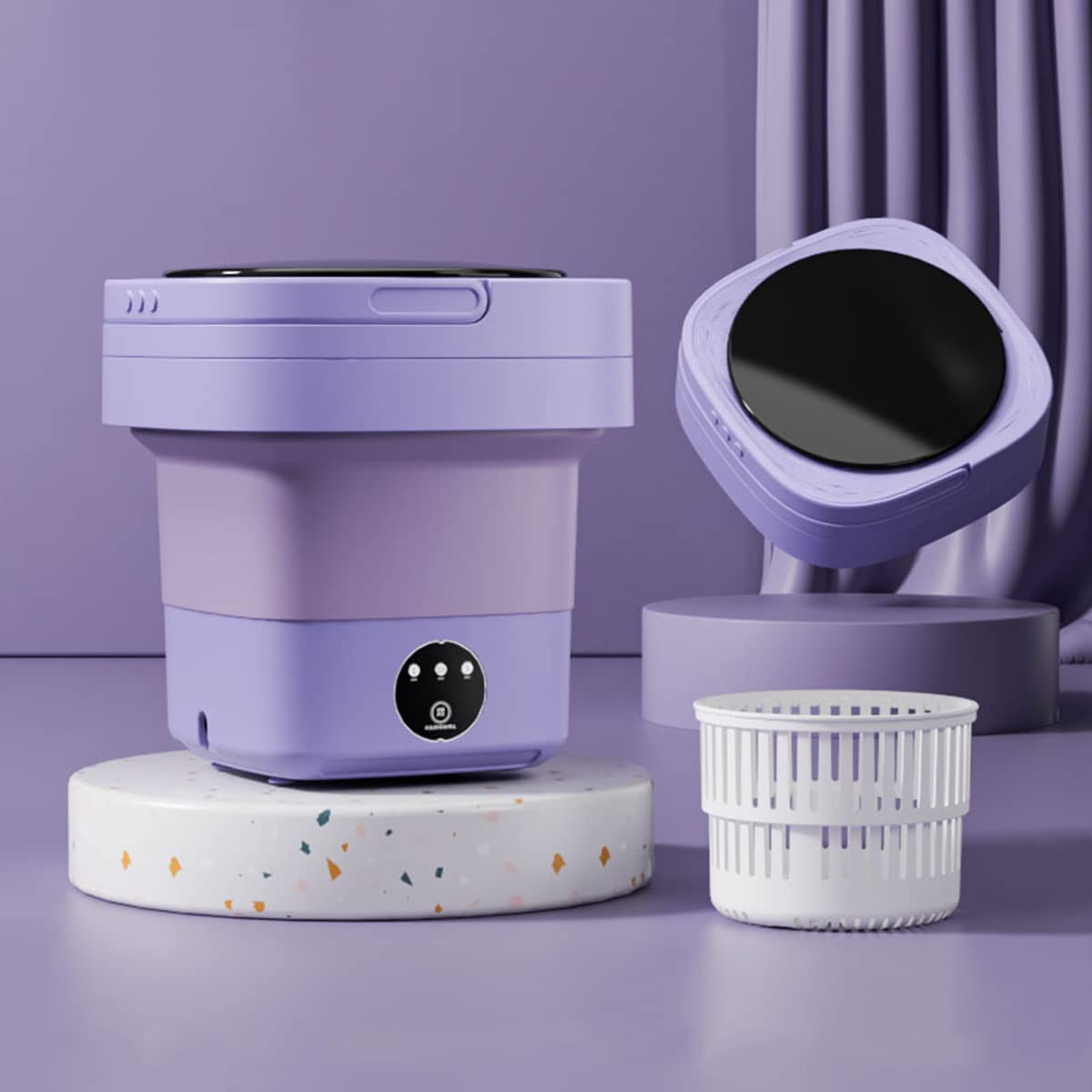 Small Portable Washing Machine, Mini Washer 6.5L High Capacity with 3 Modes Deep Cleaning for Underwear, Baby Clothes, or Small Items, Foldable Washing Machine for Apartments, Camping, Travel (Purple)