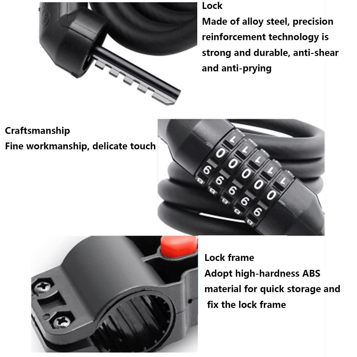 UFFD Bike Lock Cable, Heavy Duty 5-Digit Self Coiling Resettable Combination Code, Bicycle Chain Flexible Steel Security Cable Lock with Bike Mount Holder (Color : Blue, Size : 1.5m)