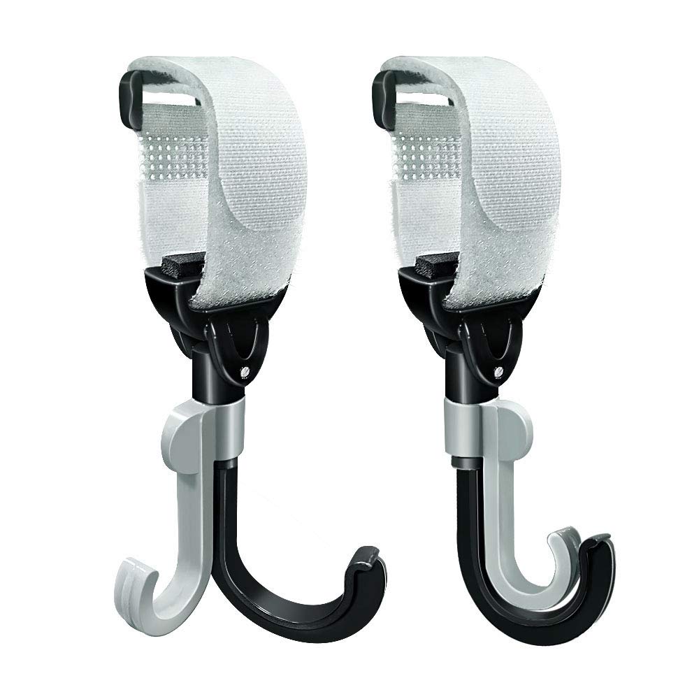 Stroller Hooks | 2 Pack of Multi Purpose Hooks | 360 Swivel Stroller Clips for Mommy, Perfect Stroller Accessories for Hanging Diaper Bags, Groceries, Clothing, Purse