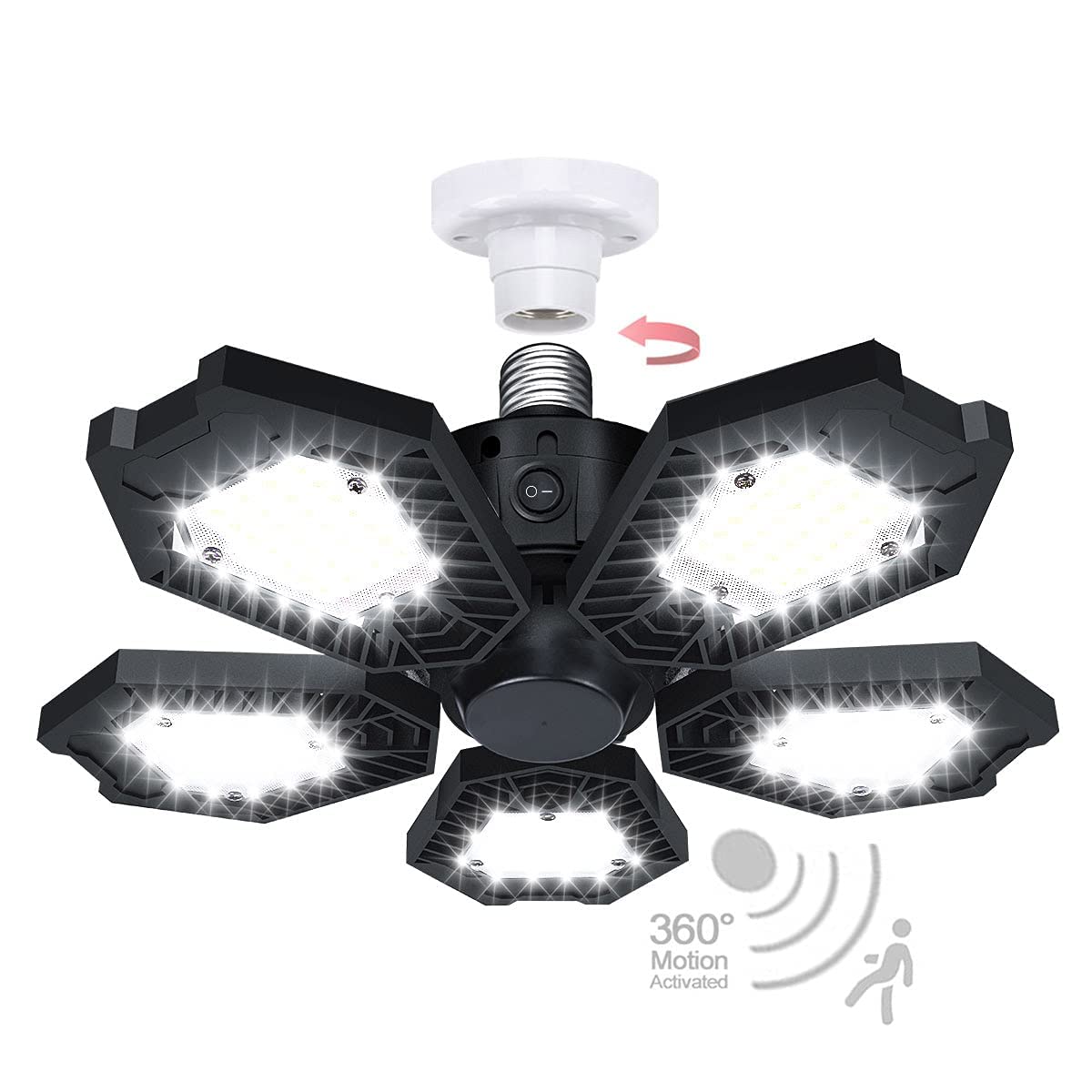 TANBABY 2 Pack LED Garage Lights, 100W Deformable Best Garage Light Ceiling LED Shop Lights, 10000LM E26/E27 LED Light 6500K Garage Lighting with 4+1 Adjustable Panels Garage bulb for Garage, Basement