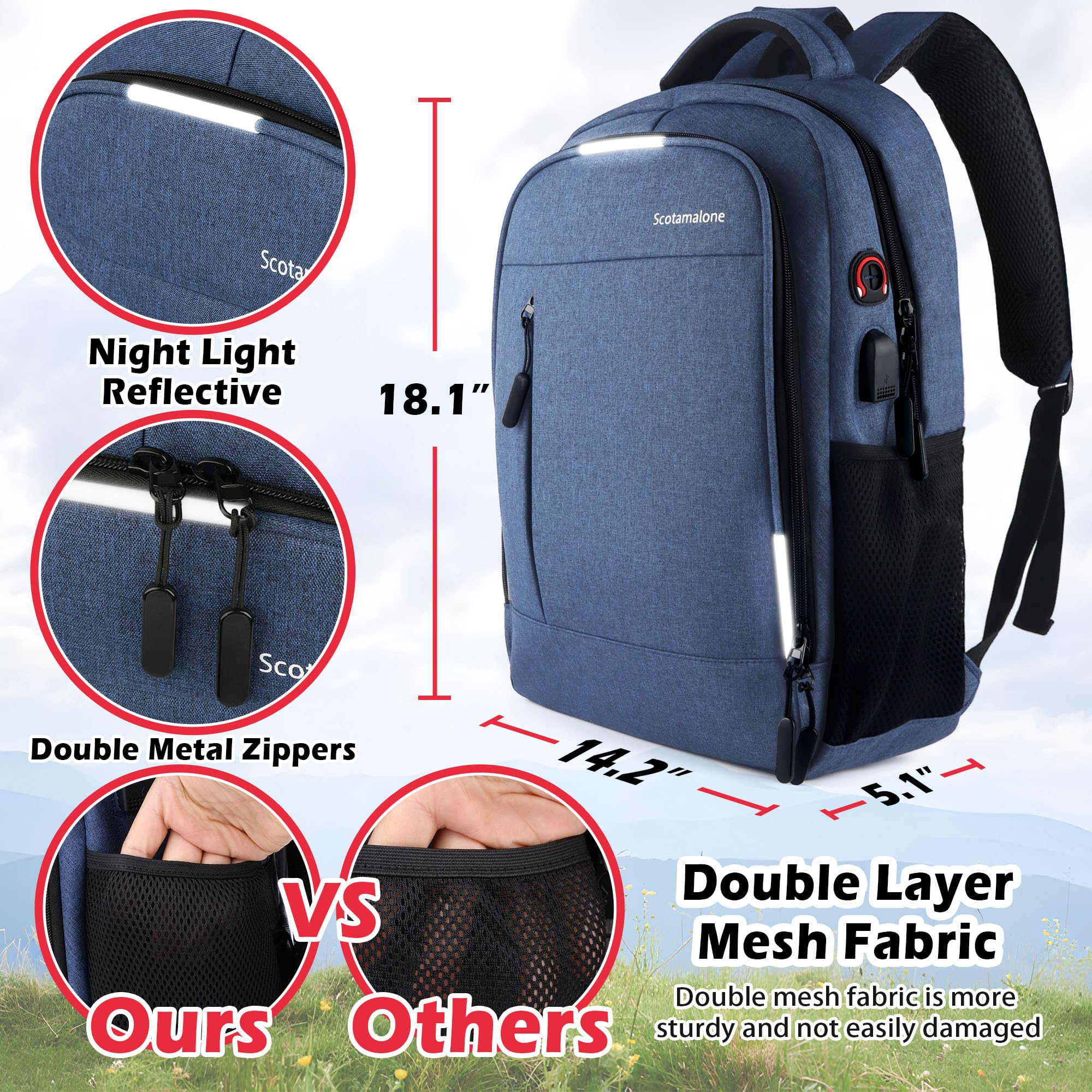 Scotamalone Travel Backpack Laptop Backpack for men women, Business hiking school college computer Bag