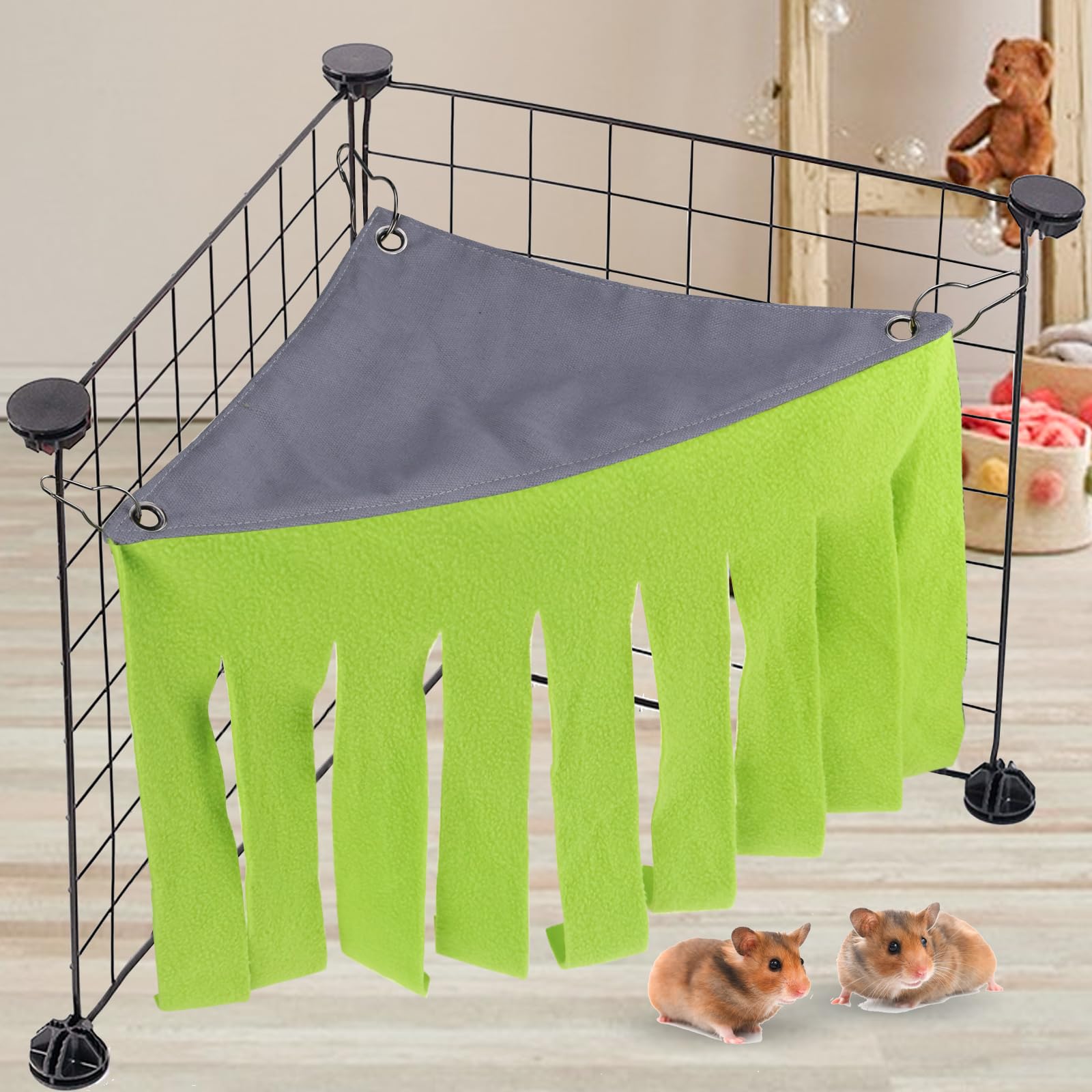 Ullnosoo Guinea Pig Corner Hideout, 2Pcs Hamster Hideaway Fleece Toys Cage Accessories for Chinchilla Rat Hamster Hedgehog Rabbit Ferret Squirrel, Removable Blue and Green