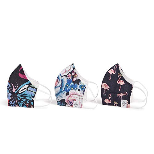 Vera Bradley womens 3-pack Double-layer Cotton Face With Filter Pocket Mask, Flamingo Fiesta/Butterfly Flutter/Garden Grove, One Size US