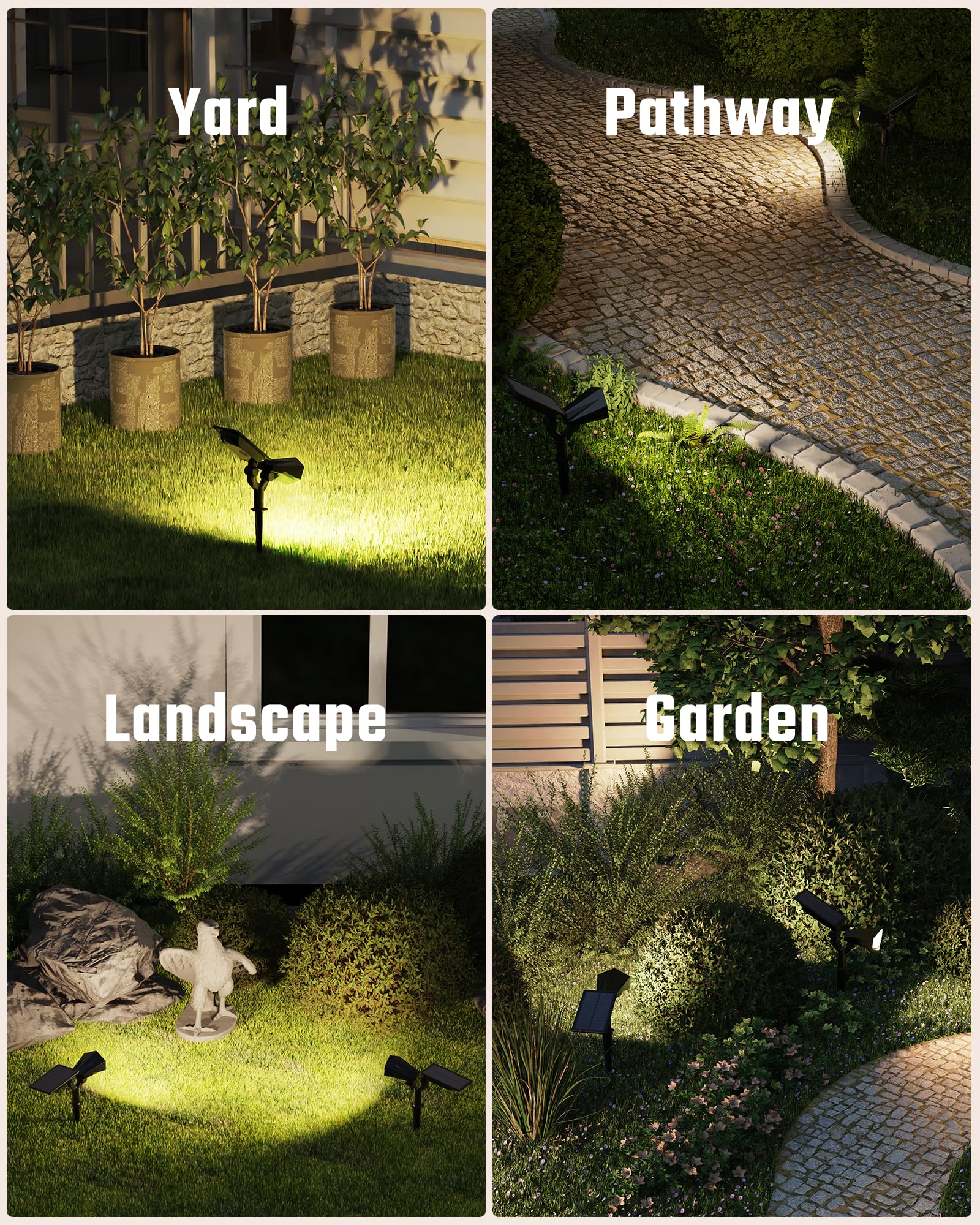 SUPERDANNY Solar Spot Lights Outdoor, 180° Adjustable Solar Lights for Outside Garden, 4 Modes 3000K/6000K, IP65 Waterproof, LED Solar Powered Landscape Lighting for Yard, Pathway, 2 Pack