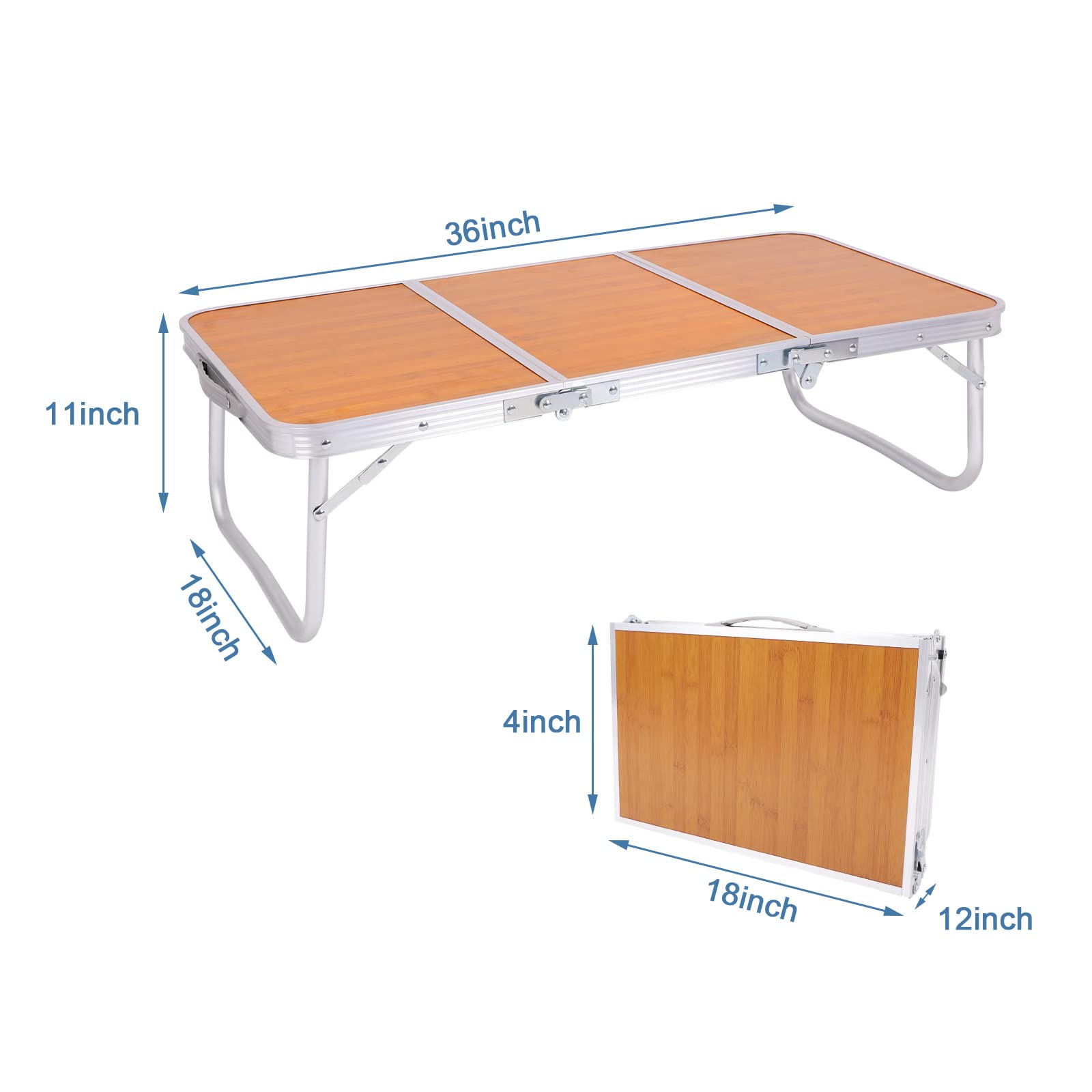 sorliva Folding Camping Table, Portable Picnic Camping Table Bed Table with Carrying Bag, 3-Fold Lightweight Folding Table for Outside Picnic Garden Cooking BBQ Fishing Beach Table