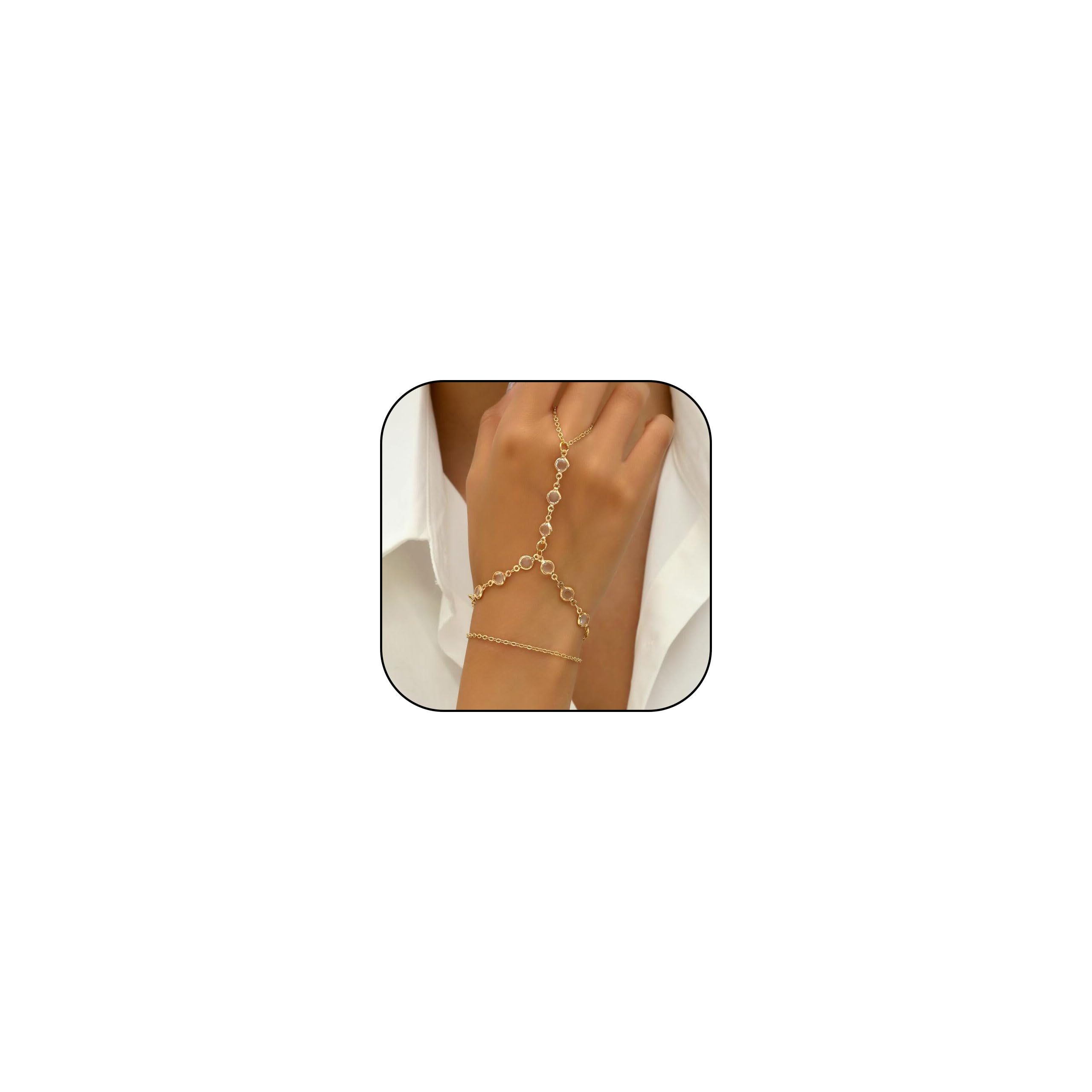 YANCHUN Ring Bracelet Hand Chain Gold Stack Ring Bracelet Adjustable Hand Chain Gold Finger Ring Bracelets Boho Jewelry Trendy