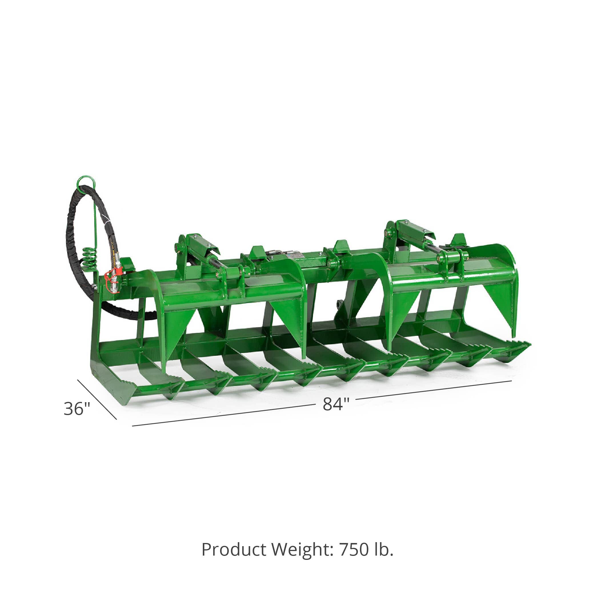 Titan Attachments 84in Global Euro Root Grapple Bucket Attachment Fits John Deere Tractors, Dual 3,000 PSI Hydraulic Cylinder, Green Finish, Serrated Leading Edge Bottom Teeth