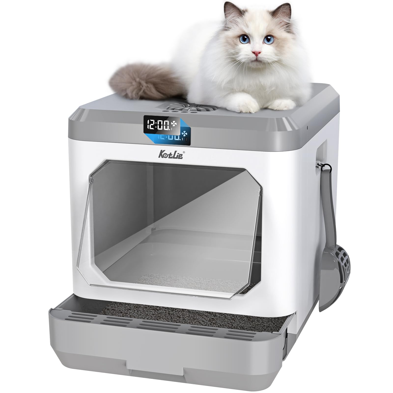 Smart Odor Control Cat Litter Box, XL Covered Litter Box for Multiple Cats, Indoor Enclosed Large Cat Litter Box with Lid, Anti-Leakage, Easy Clean, includes Scoop and Mat
