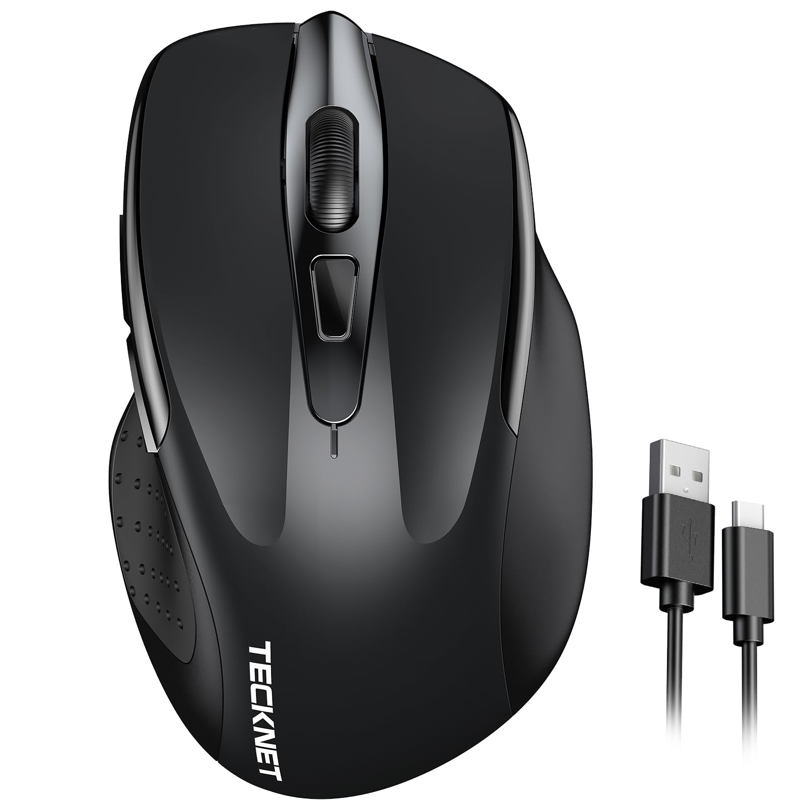 TECKNET Wireless Mouse Rechargeable, 2.4G Silent Mouse, Quiet Click, 6 Adjustable 4800 DPI, Cordless Computer Mouse, Ergonomic Mouse for Laptop, 6 Buttons USB Mouse for Chromebook, Ergo Grip - Black