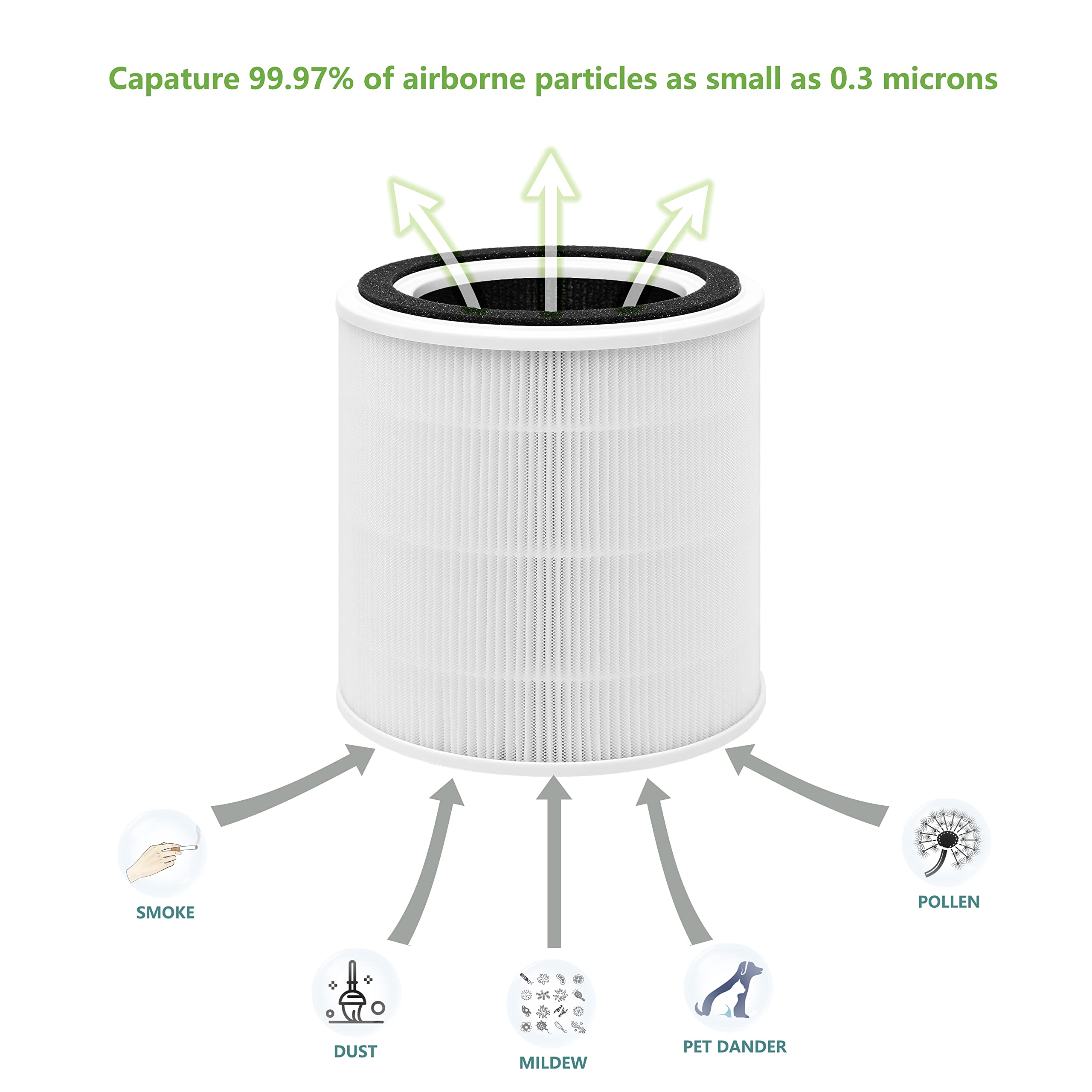 TT-AP005 Replacement Filter, Compatible with TaoTronics TT-AP005 Air Purifier, 3-in-1 H13 True HEPA with Activated Carbon Pre-Filter, 2 Pack
