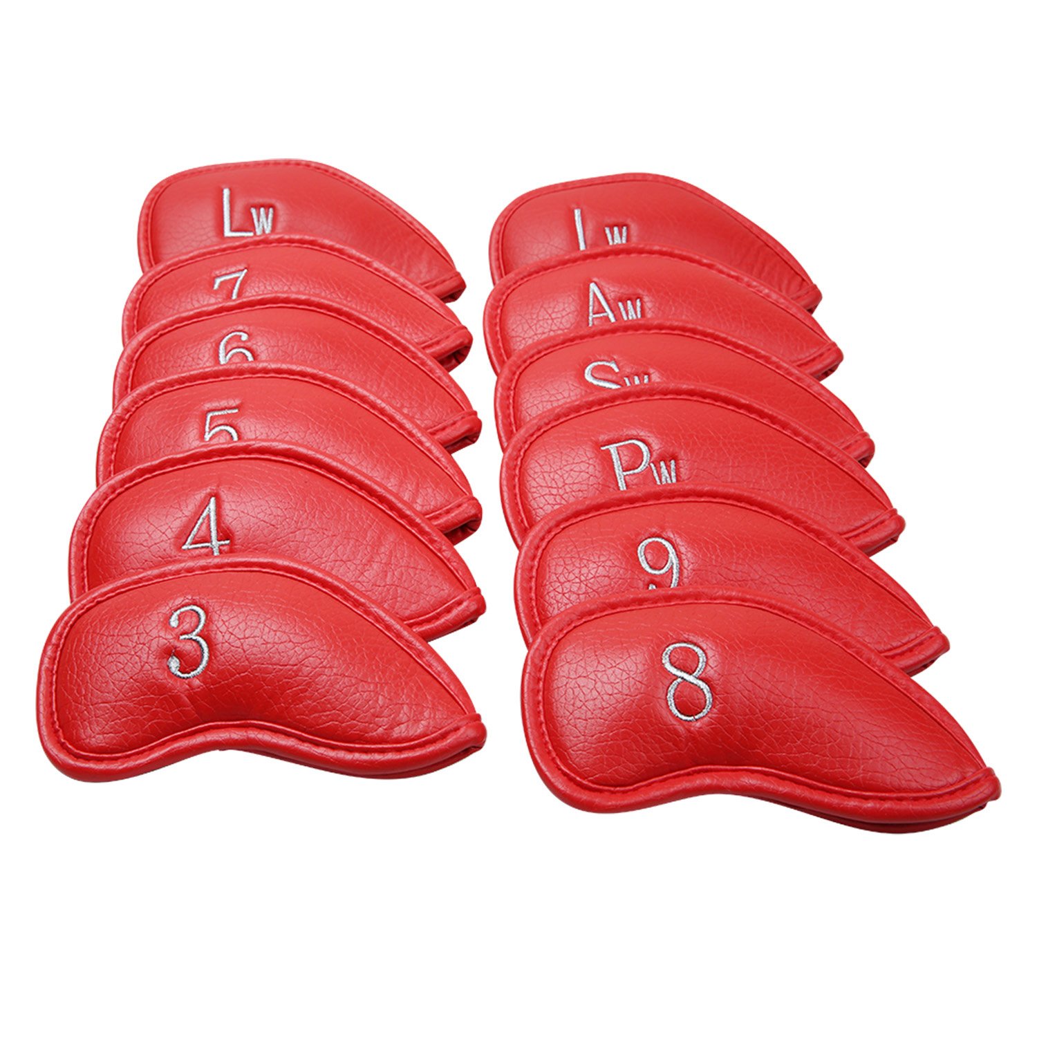 Sword &Shield sports 12pcs Thick Synthetic Leather Golf Iron Head Covers Set Headcover Fit All Brands Titleist, Callaway, Ping, Taylormade, Cobra, Nike, Etc (Red)