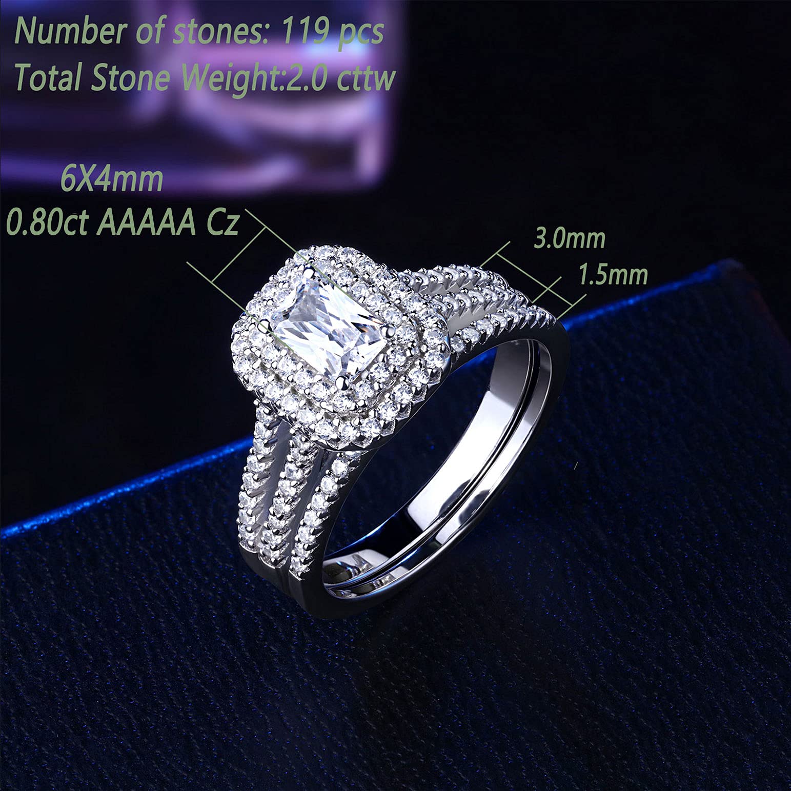 Wuziwen Emerald Wedding Rings for Women Bridal Sets 925 Sterling Silver CZ Cubic Zirconia Size 6