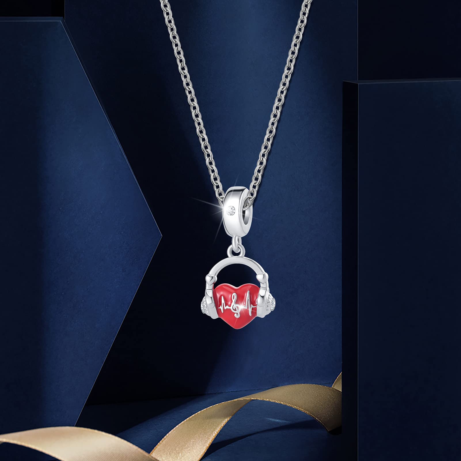 YSAHan Red Headphones Emblazoned Music Note Charm Heartbeat Headset Bead for Pandora Bracelet